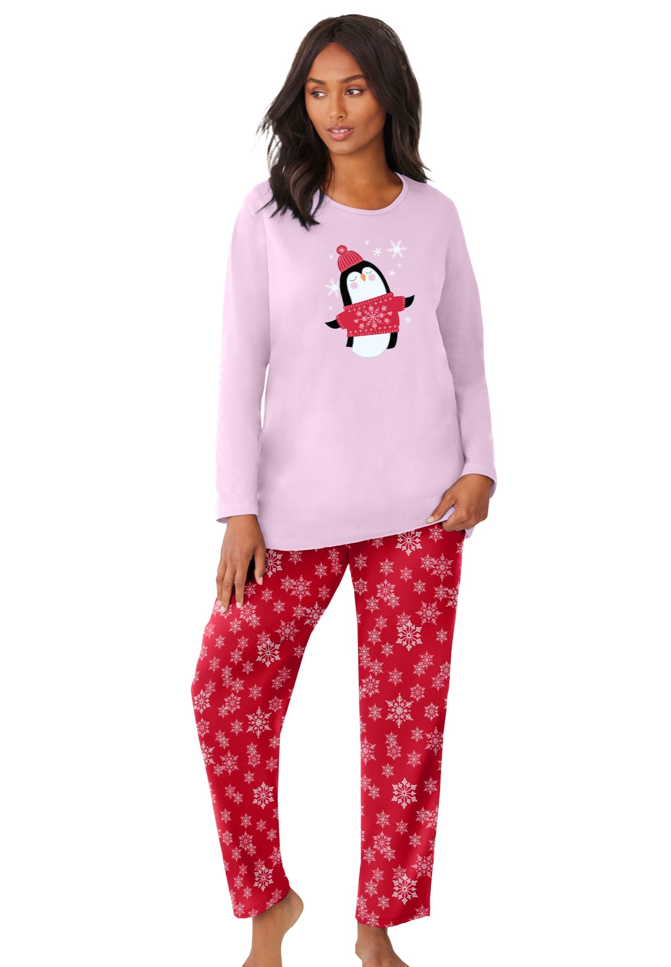 Dreams & Co. Women's Plus Size Long Sleeve Knit PJ Set - Walmart.com