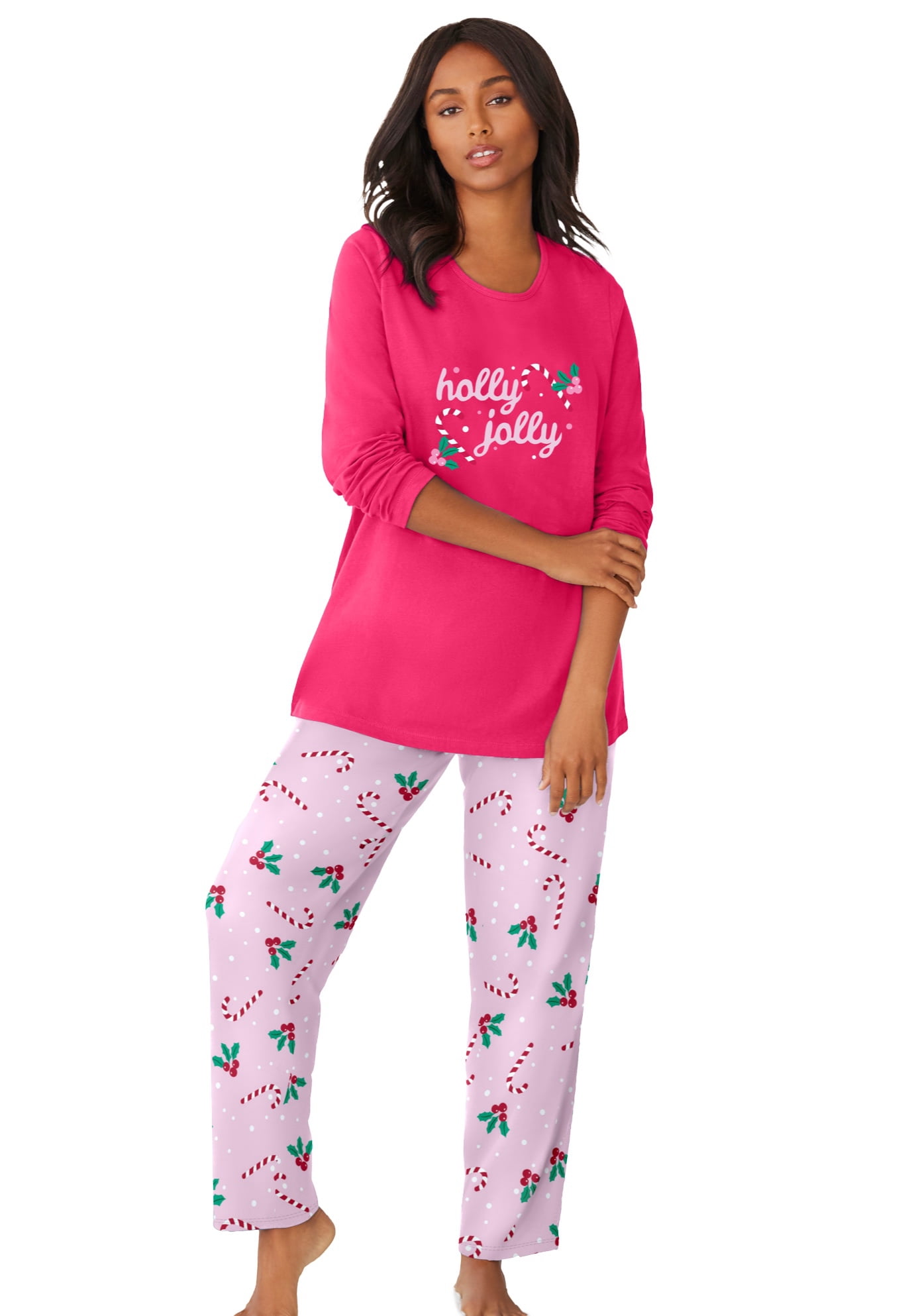 Dreams & Co. Women's Plus Size Long Sleeve Knit PJ Set - Walmart.com