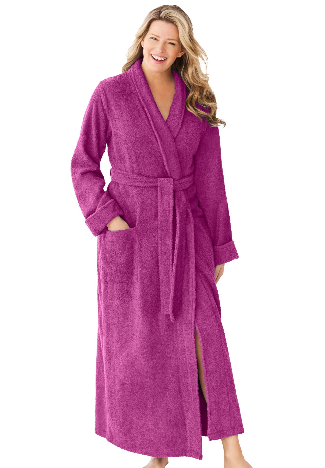 Dreams & Co. Women's Plus Size Long Terry Robe - L, Rich Magenta ...