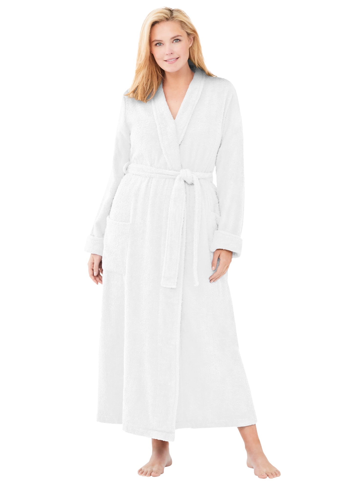 Dreams & Co. Women's Plus Size Long Terry Robe - L, White - Walmart.com