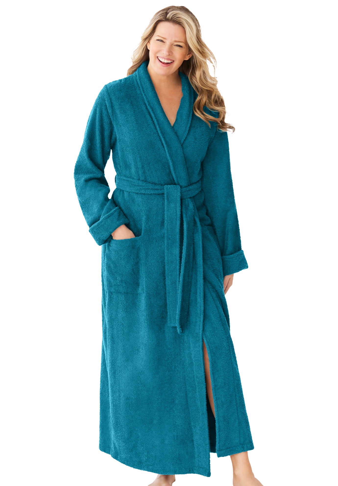 Dreams & Co. Women's Plus Size Full Length Cotton Terry Bathrobe ...