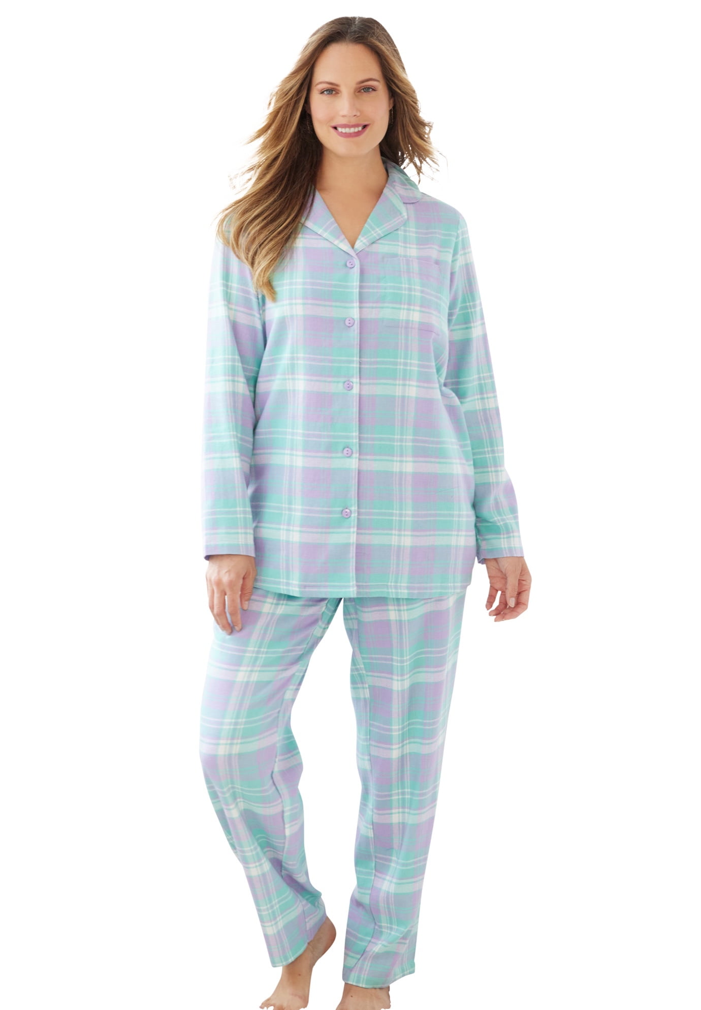 Dreams & Co. Plus Size Petite Classic Flannel Pajama Set - Walmart.com