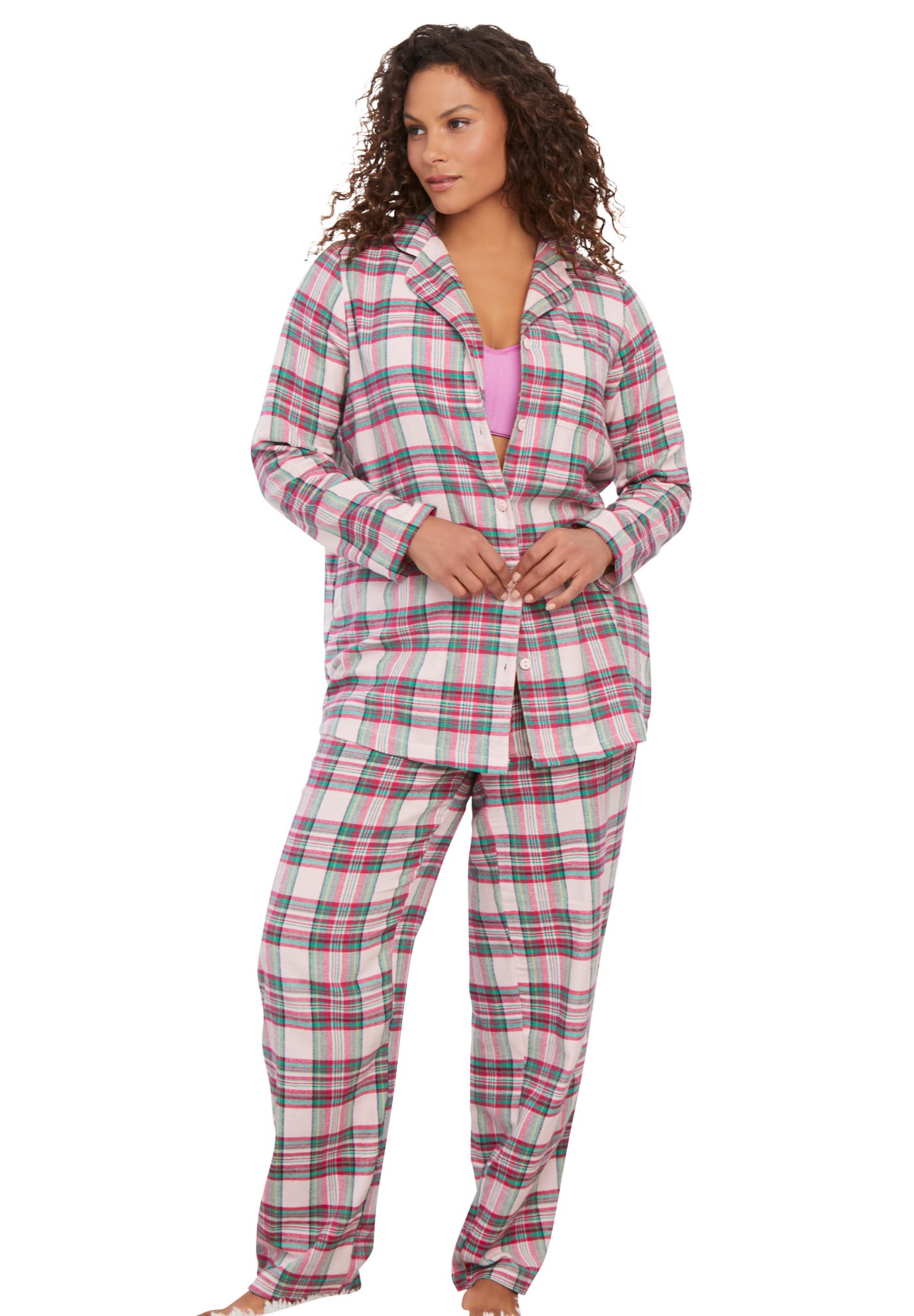 Dreams & Co. Plus Size Classic Flannel Pajama Set - Walmart.com