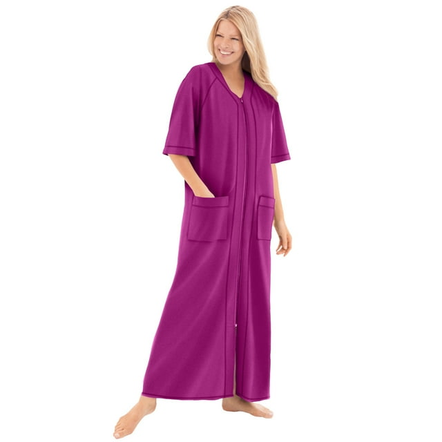 Dreams & Co. Women's Plus Size Petite Long French Terry Zip-Front Robe ...