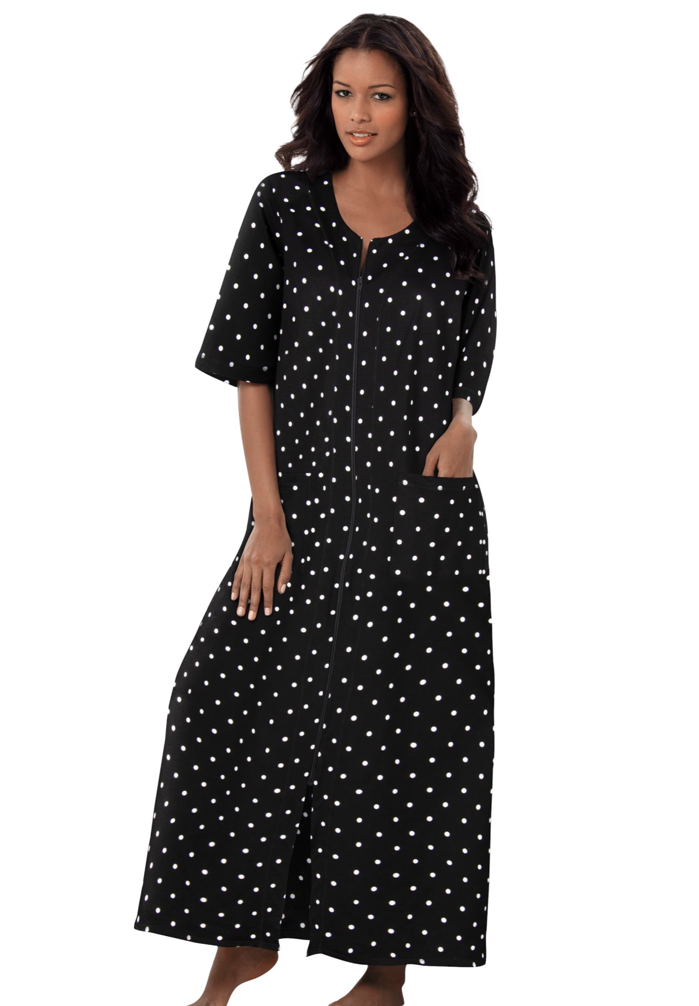 Dreams & Co. Women's Plus Size Long French Terry Zip-Front Robe ...