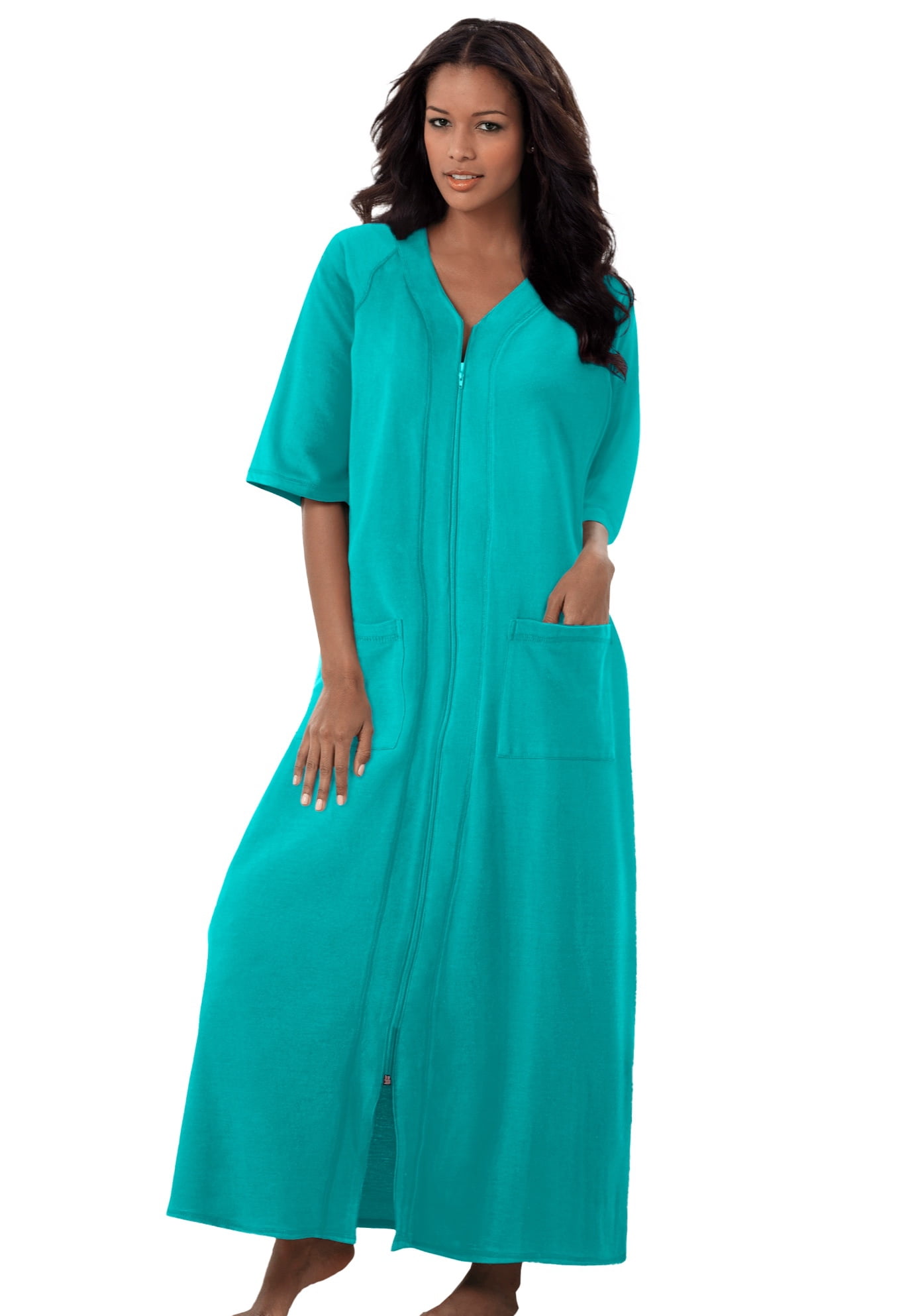 Dreams & Co. Women's Plus Size Petite Long French Terry Zip-Front Robe ...