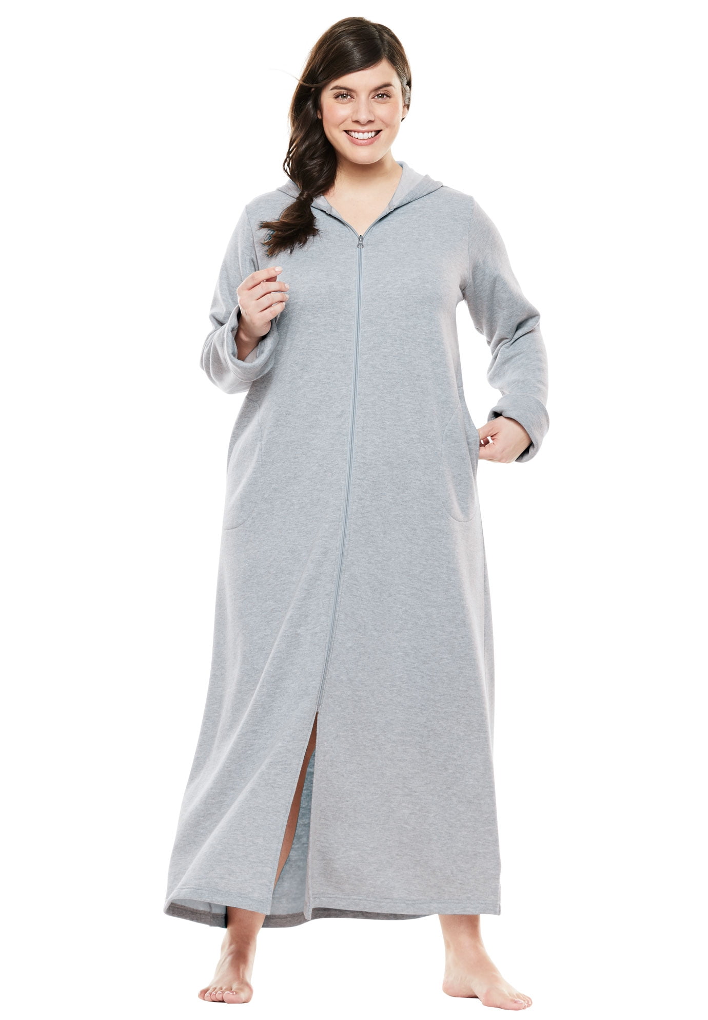 Dreams & Co. Plus Size Petite Long Hooded Fleece Sweatshirt Robe ...