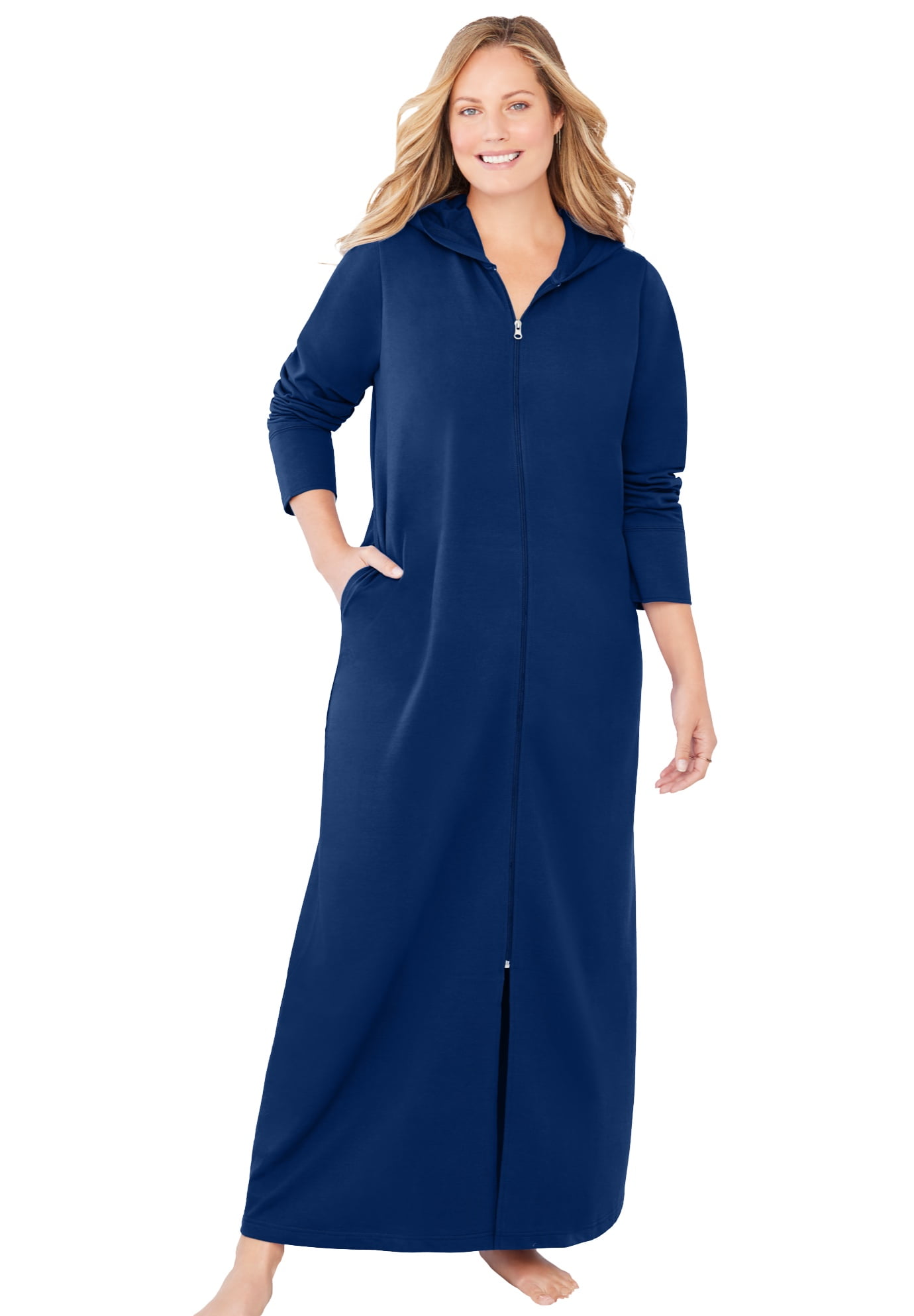 Dreams & Co. Plus Size Petite Long Hooded Fleece Sweatshirt Robe ...