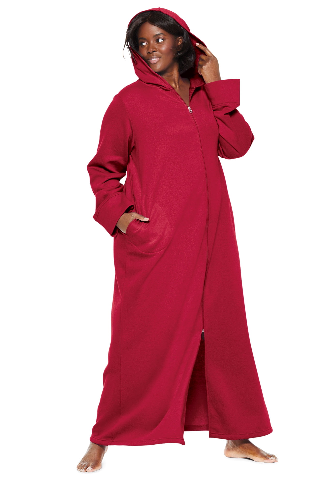 Dreams & Co. Plus Size Petite Long Hooded Fleece Sweatshirt Robe ...