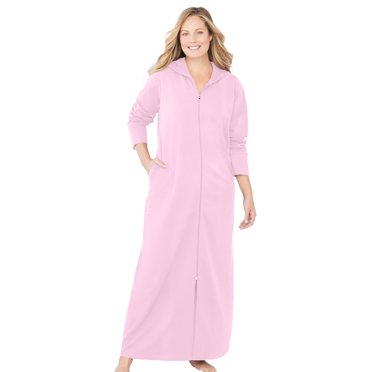 Dreams & Co. Women's Plus Size Long French Terry Zip-Front Robe (Petite ...