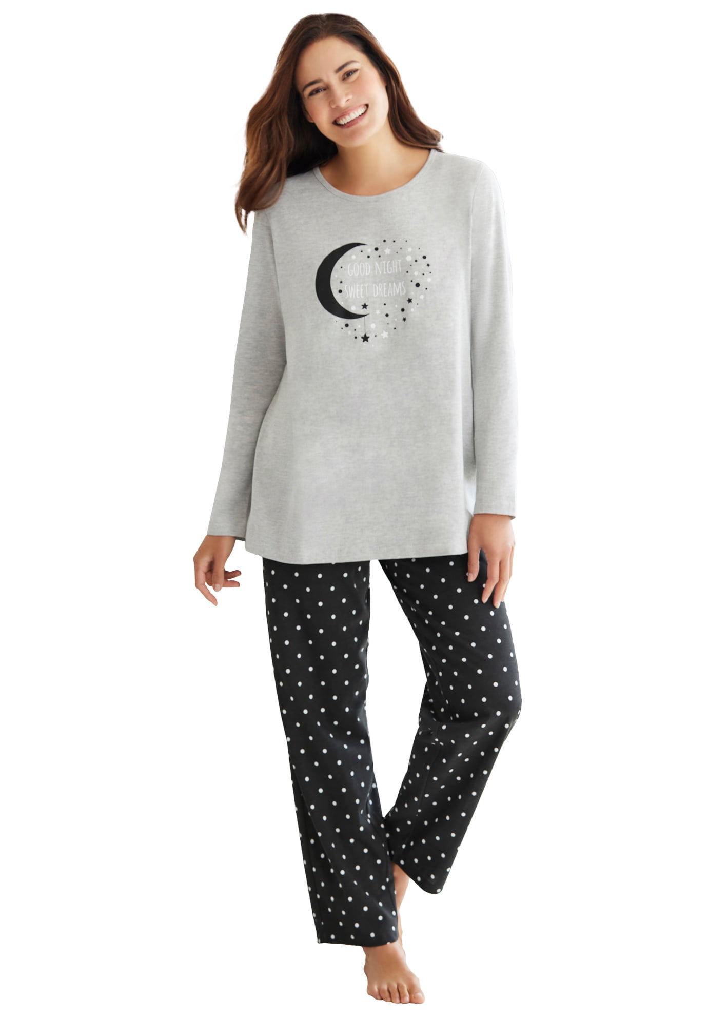 Dreams & Co. Plus Size Petite Long Sleeve Knit PJ Set - Walmart.com