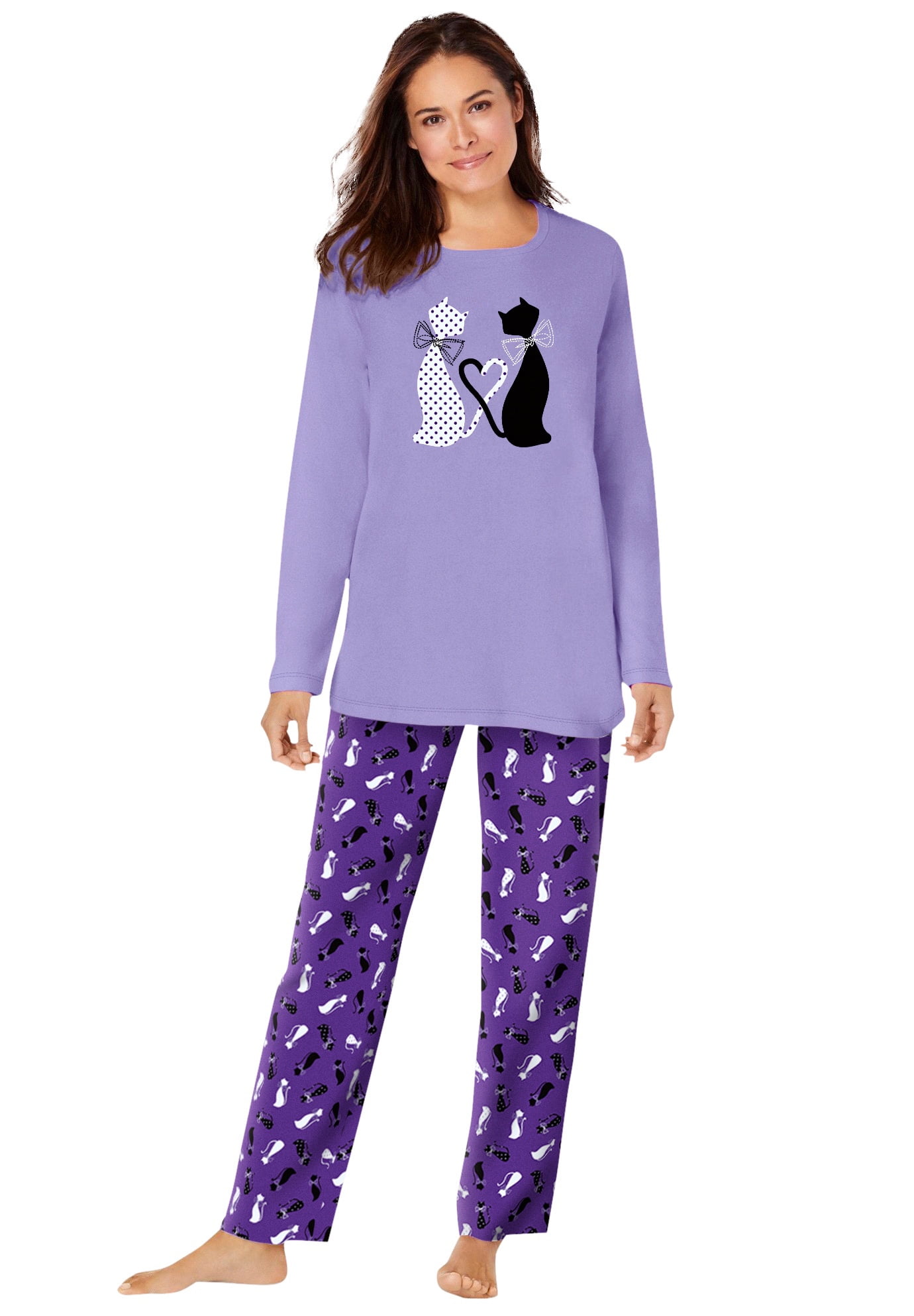 Dreams & Co. Plus Size Petite Long Sleeve Knit PJ Set - Walmart.com