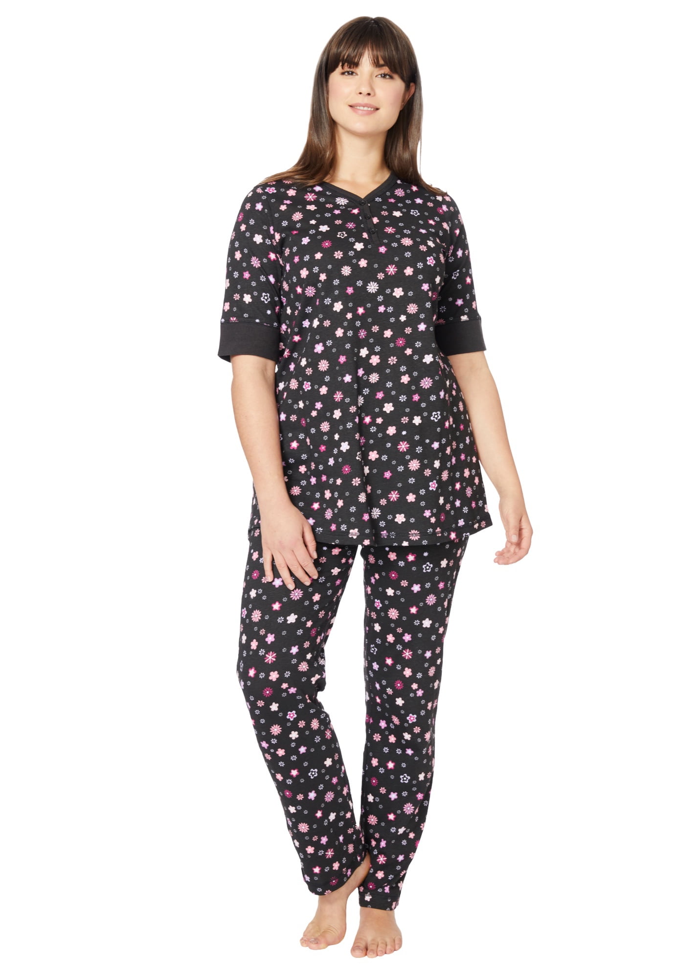 Dreams & Co. Women's Plus Size Printed Henley PJ Set - Walmart.com