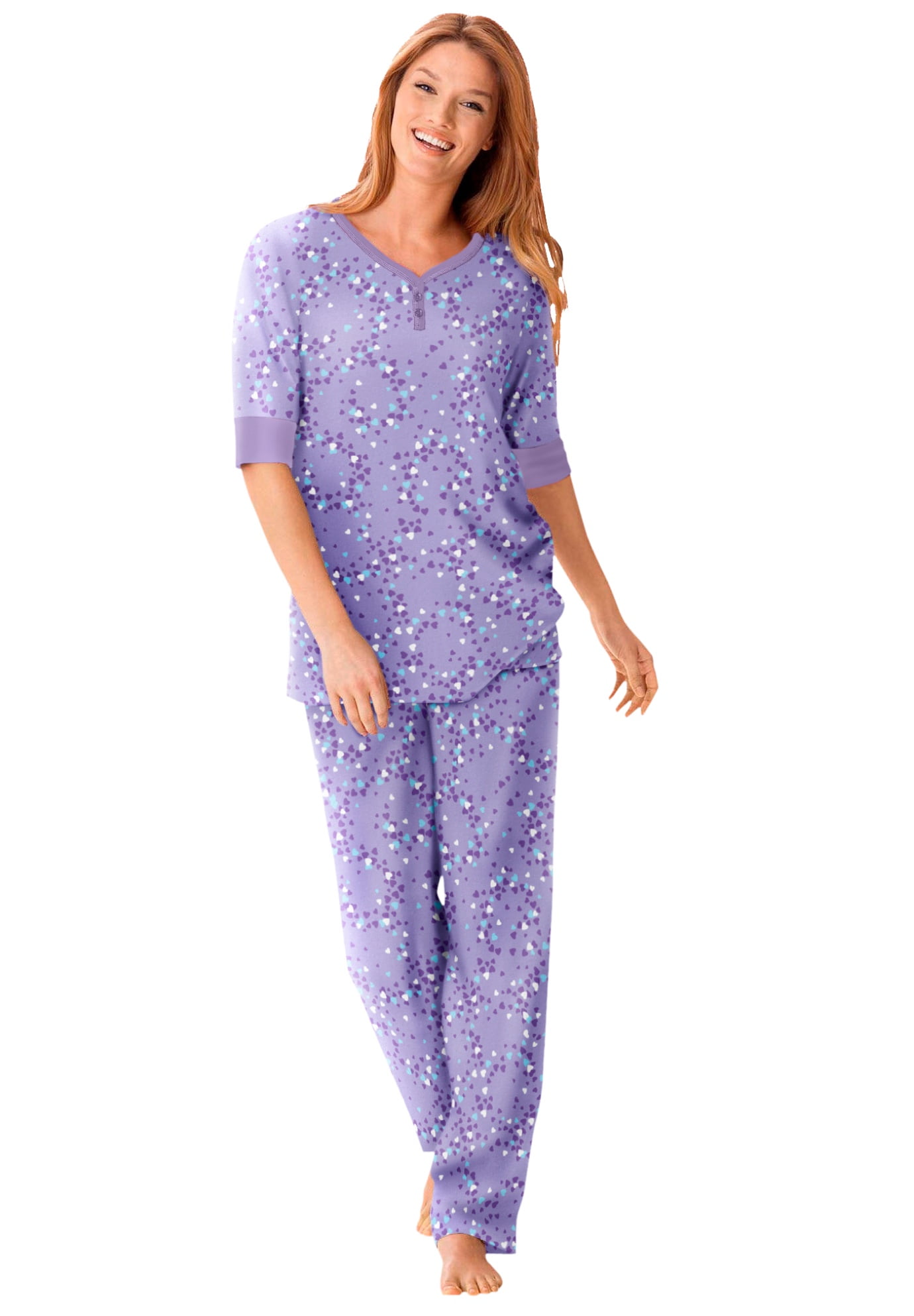 Dreams & Co. Women's Plus Size Printed Henley PJ Set - Walmart.com