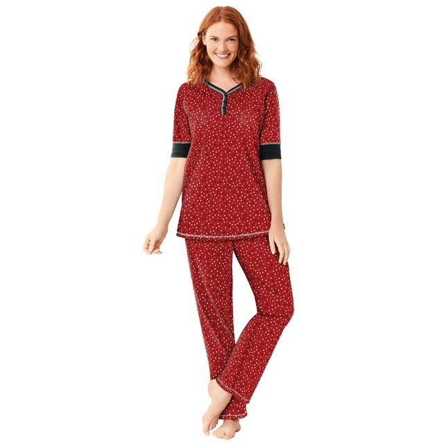Dreams & Co. Women's Plus Size Printed Henley PJ Set - Walmart.com