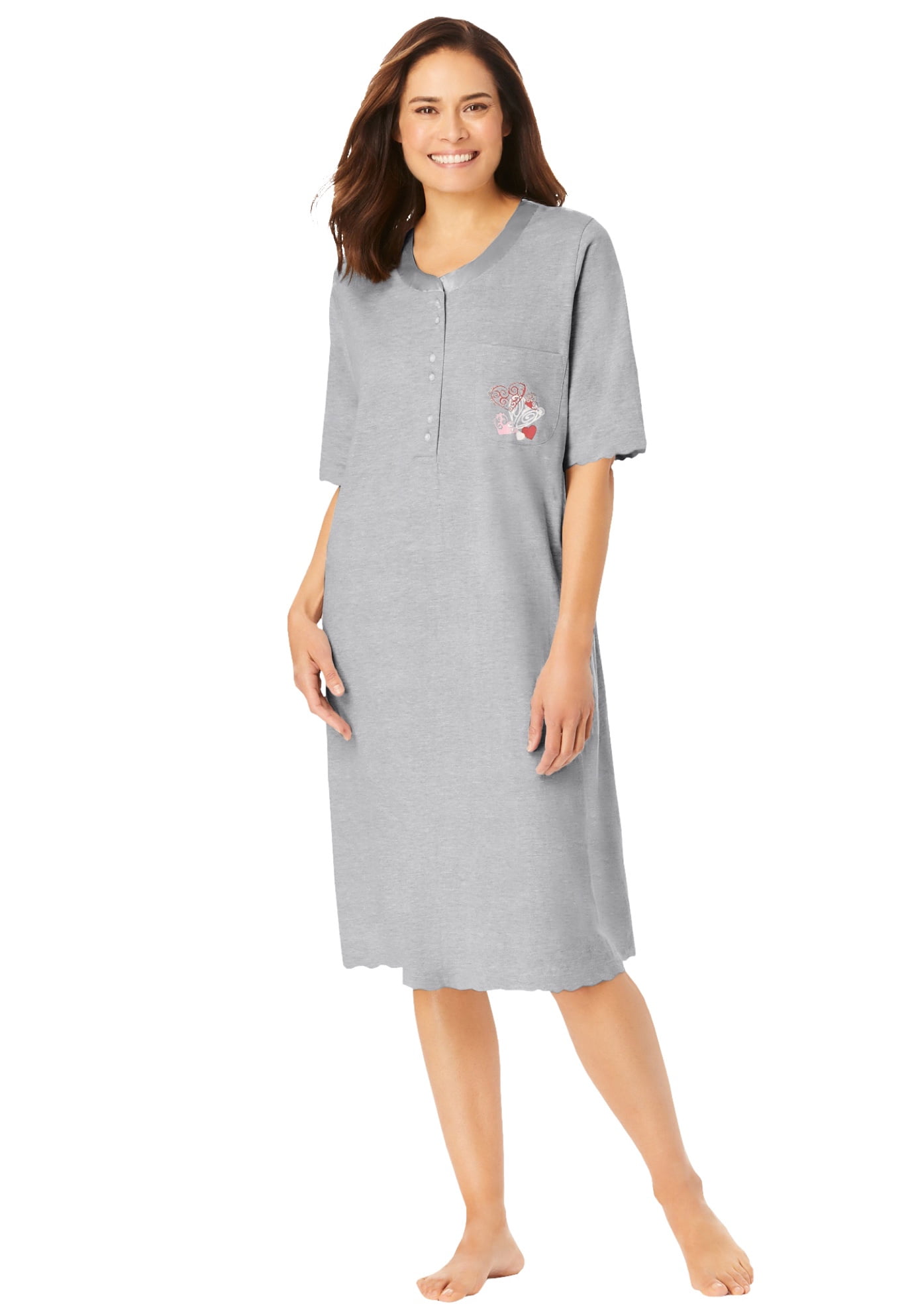 Dreams & Co. Women's Plus Size Satin Trim Cotton Sleepshirt - Walmart.com