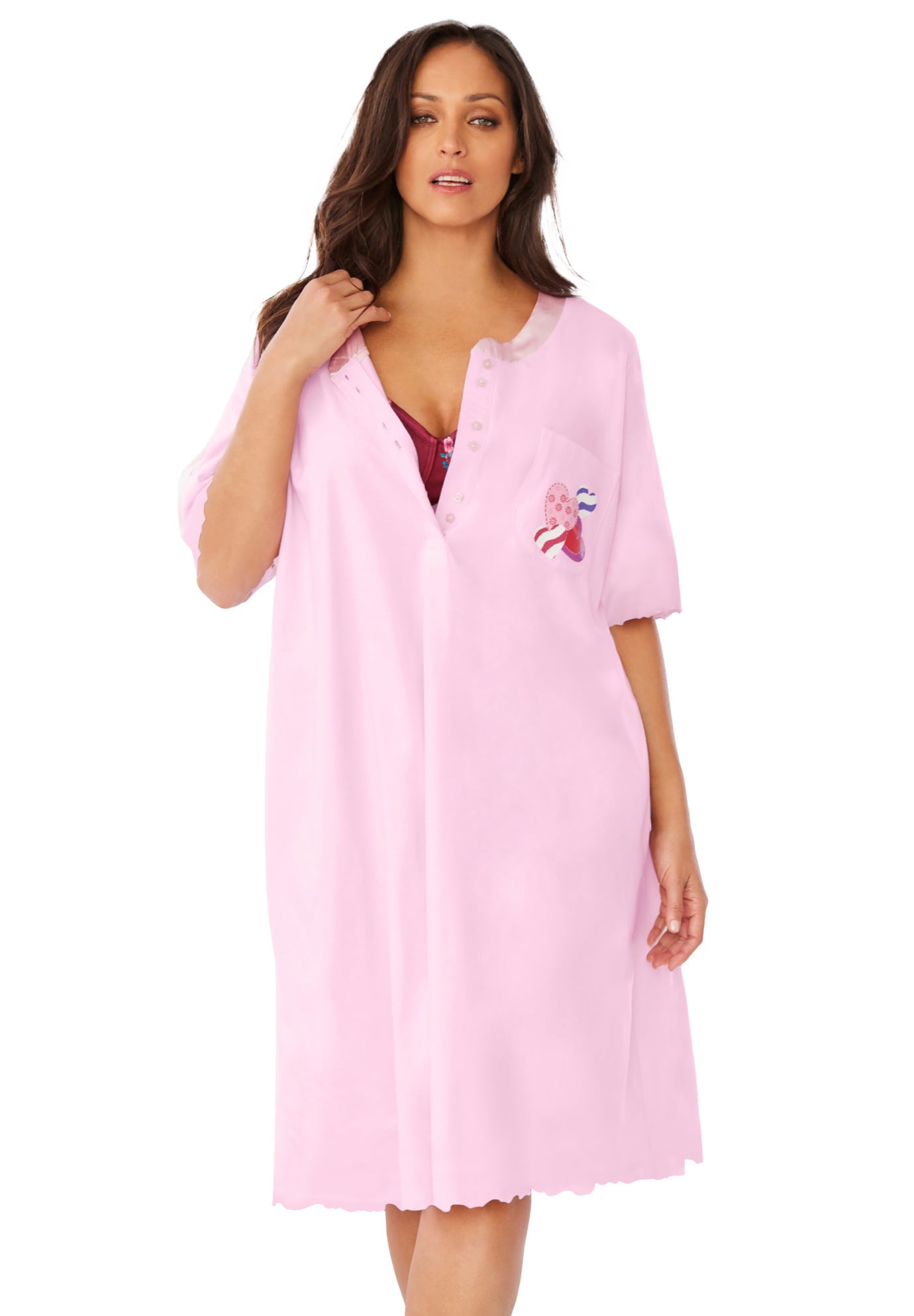 Dreams & Co. Plus Size Satin Trim Cotton Sleepshirt - Walmart.com