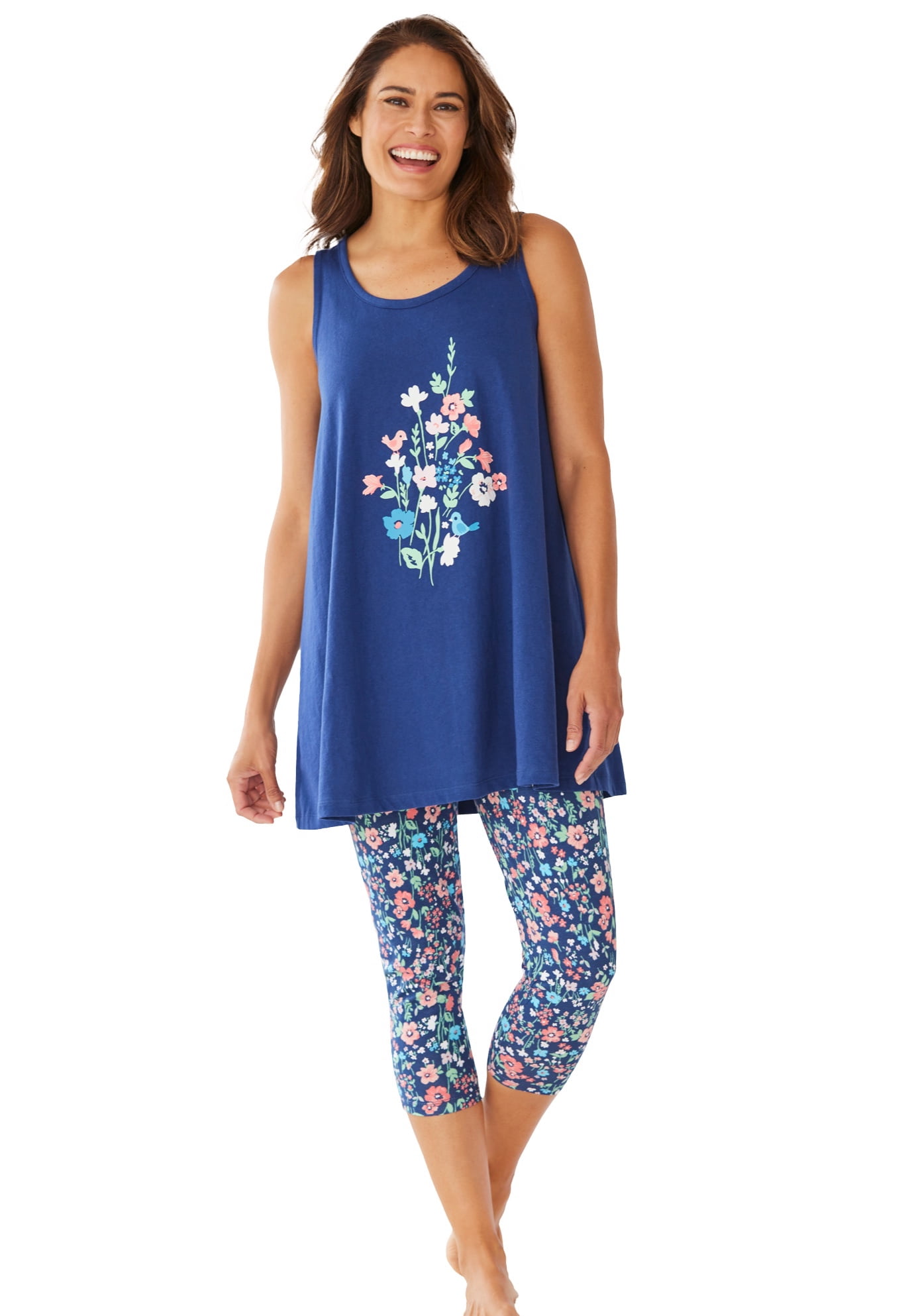 Dreams & Co. Plus Size Scoopneck Tank & Capri Legging PJ Set - Walmart.com