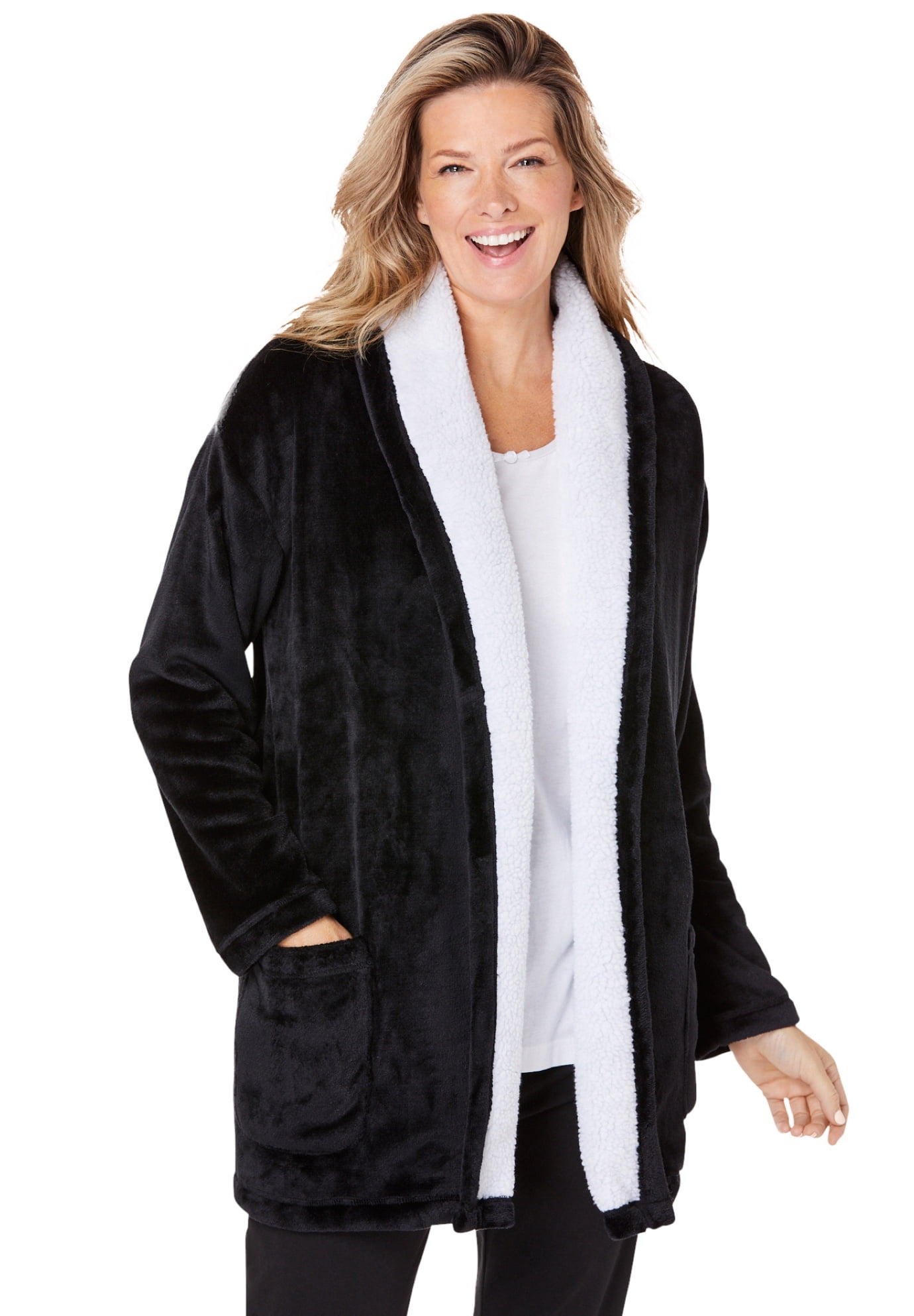 Dreams & Co. Women's Plus Size Sherpa Lined Collar Microfleece Bed ...