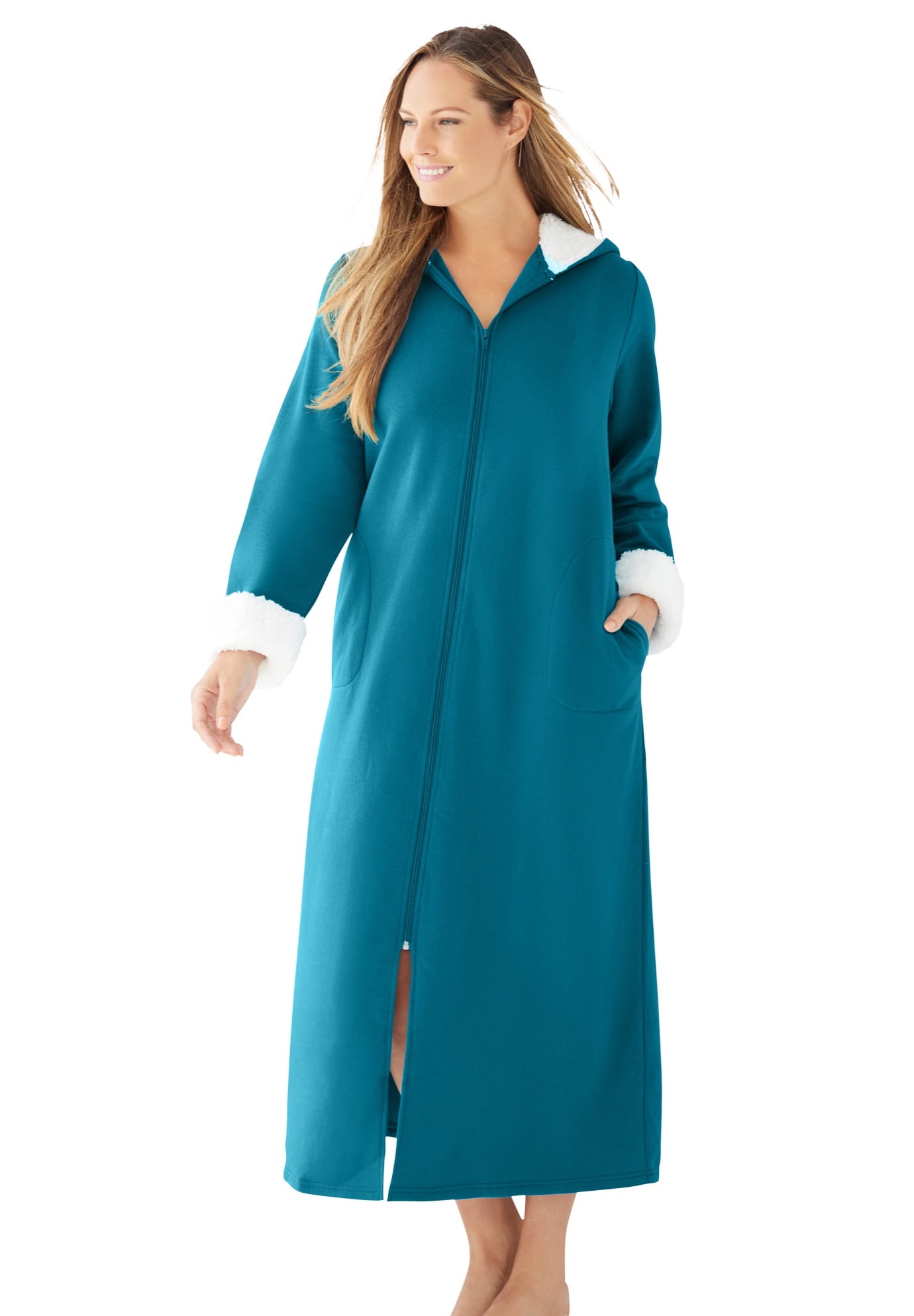 Dreams & Co. Women's Plus Size Sherpa-Lined Long Hooded Robe - Walmart.com