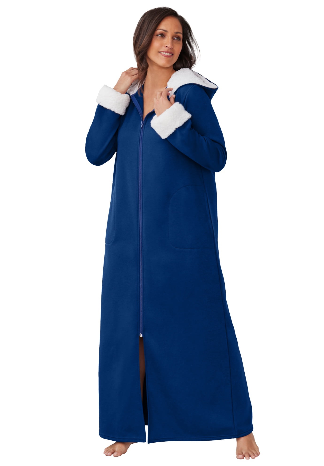 Dreams & Co. Plus Size Sherpa-Lined Long Hooded Robe - Walmart.com