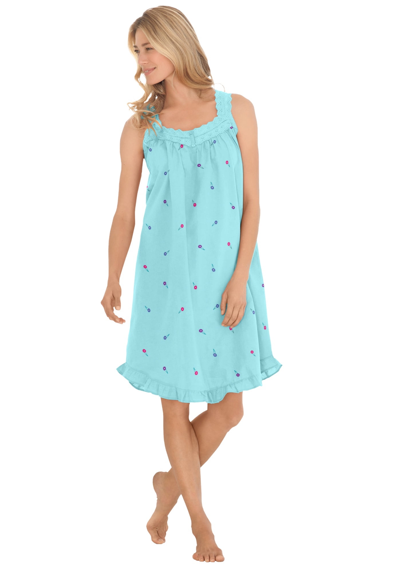 Dreams & Co. Women's Plus Size Short Embroidered Nightgown - Walmart.com