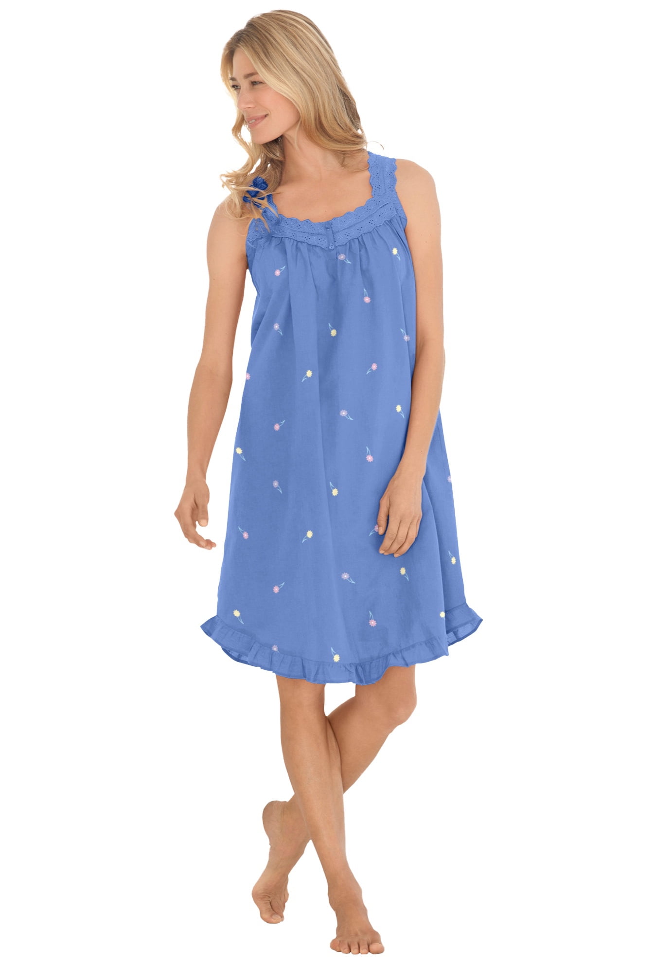 Dreams & Co. Plus Size Short Embroidered Nightgown - Walmart.com