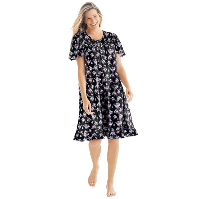 Dreams & Co. Women's Plus Size Short Floral Print Cotton Gown - Walmart.com
