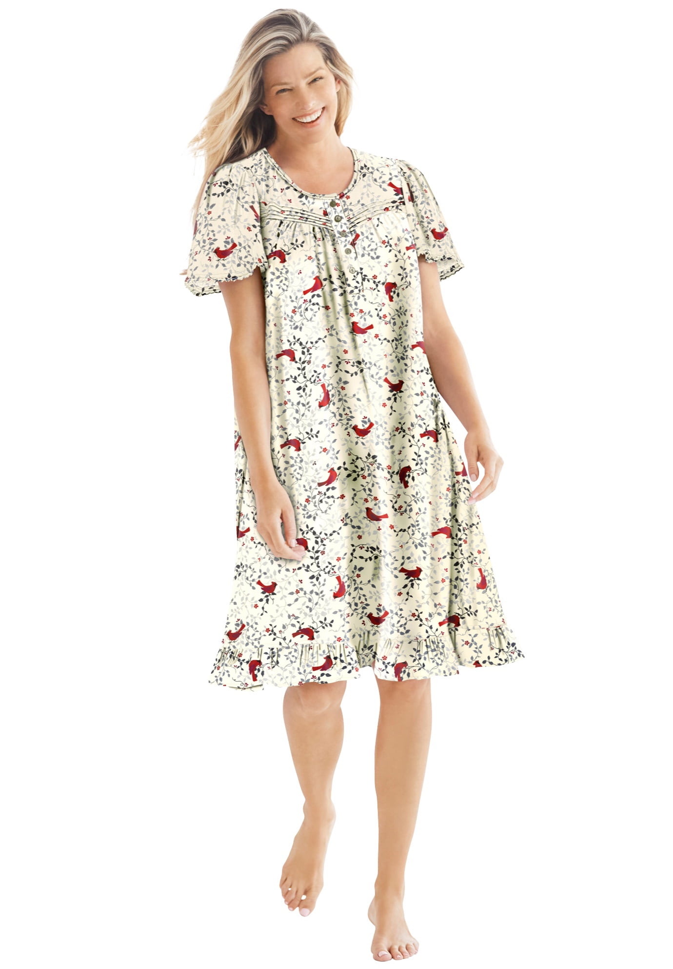 Dreams & Co. Plus Size Short Floral Print Cotton Gown - Walmart.com