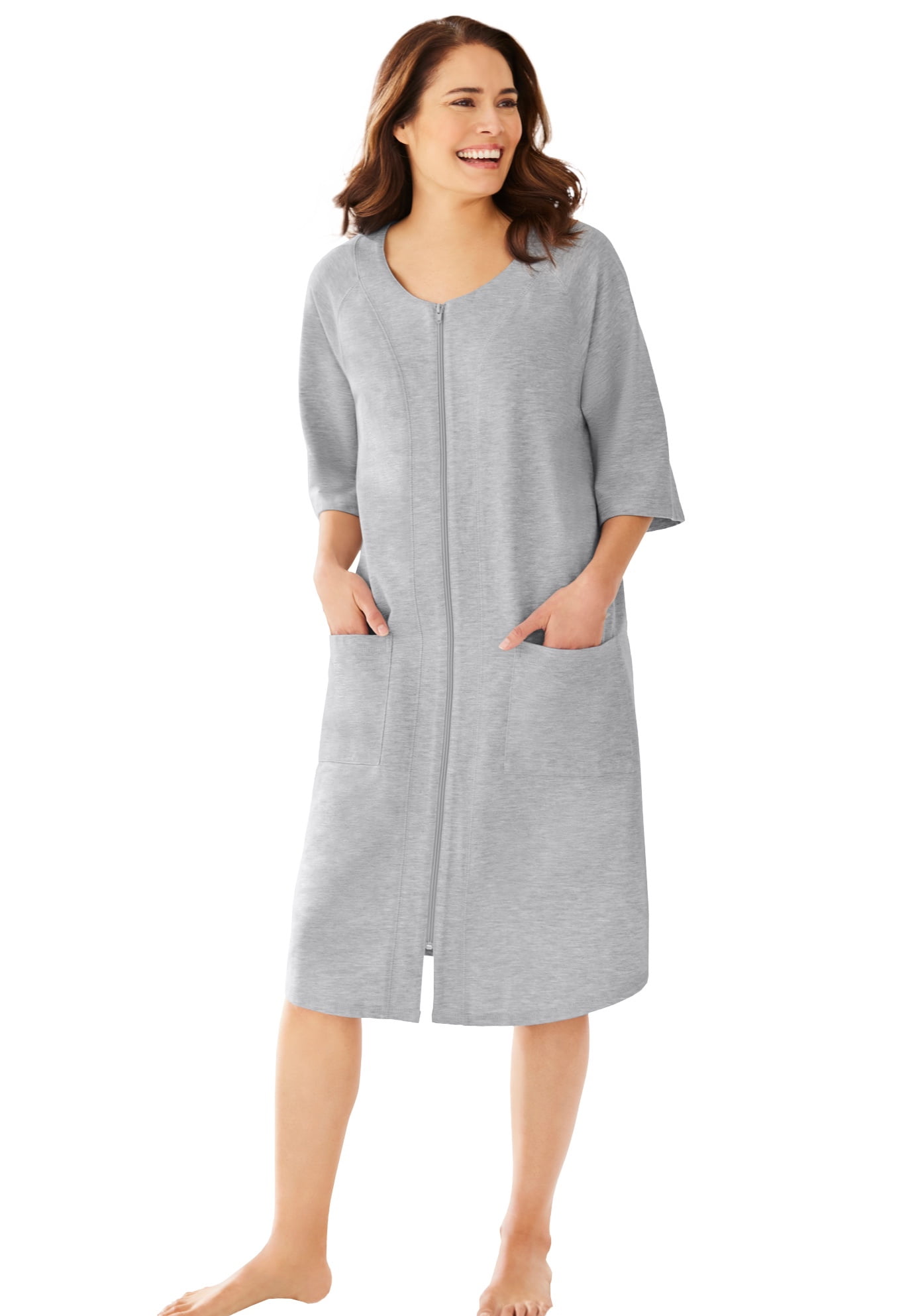 Dreams & Co. Women's Plus Size Short French Terry Zip-Front Bathrobe ...