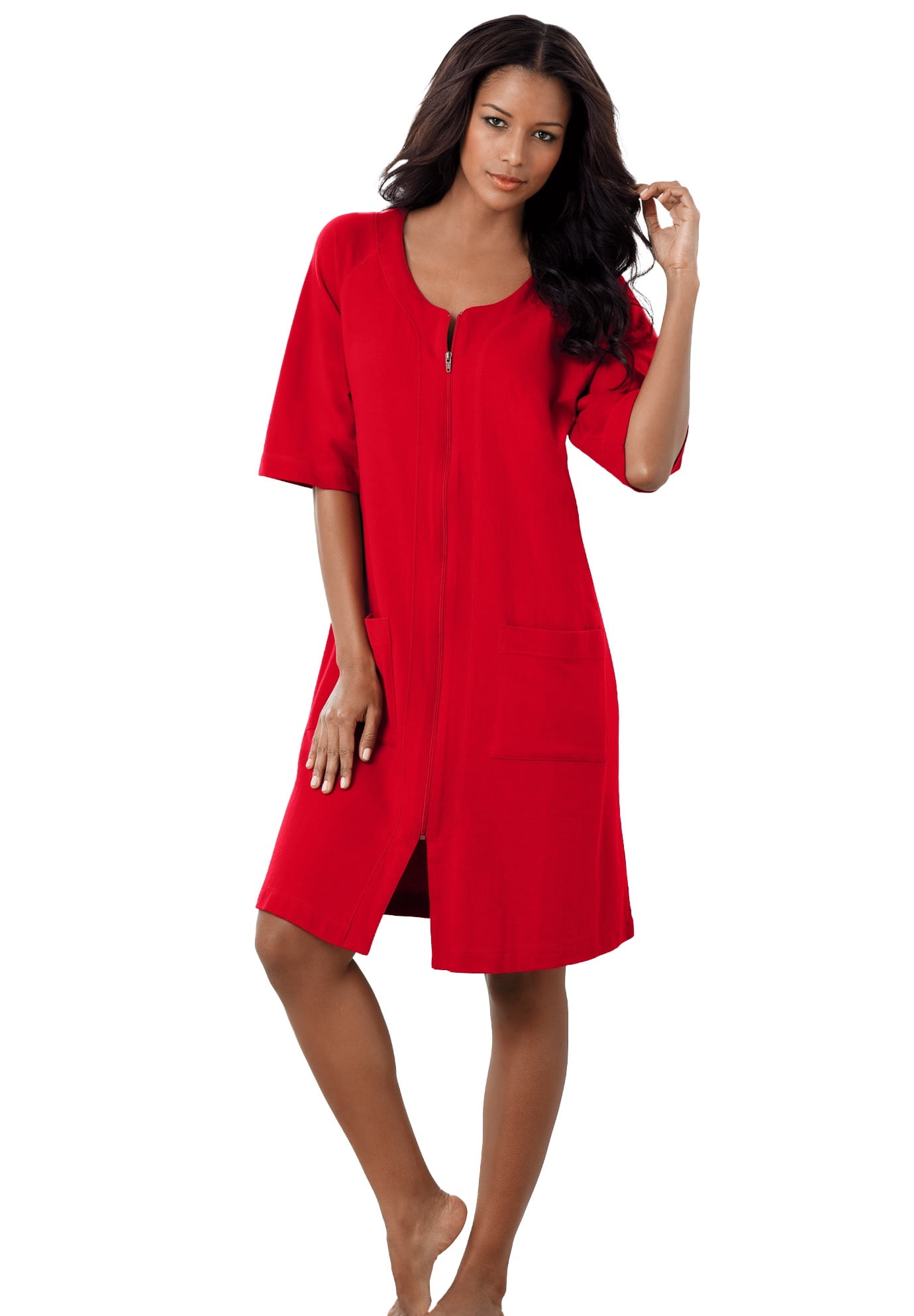Dreams & Co. Plus Size Short French Terry Zip-Front Robe - Walmart.com