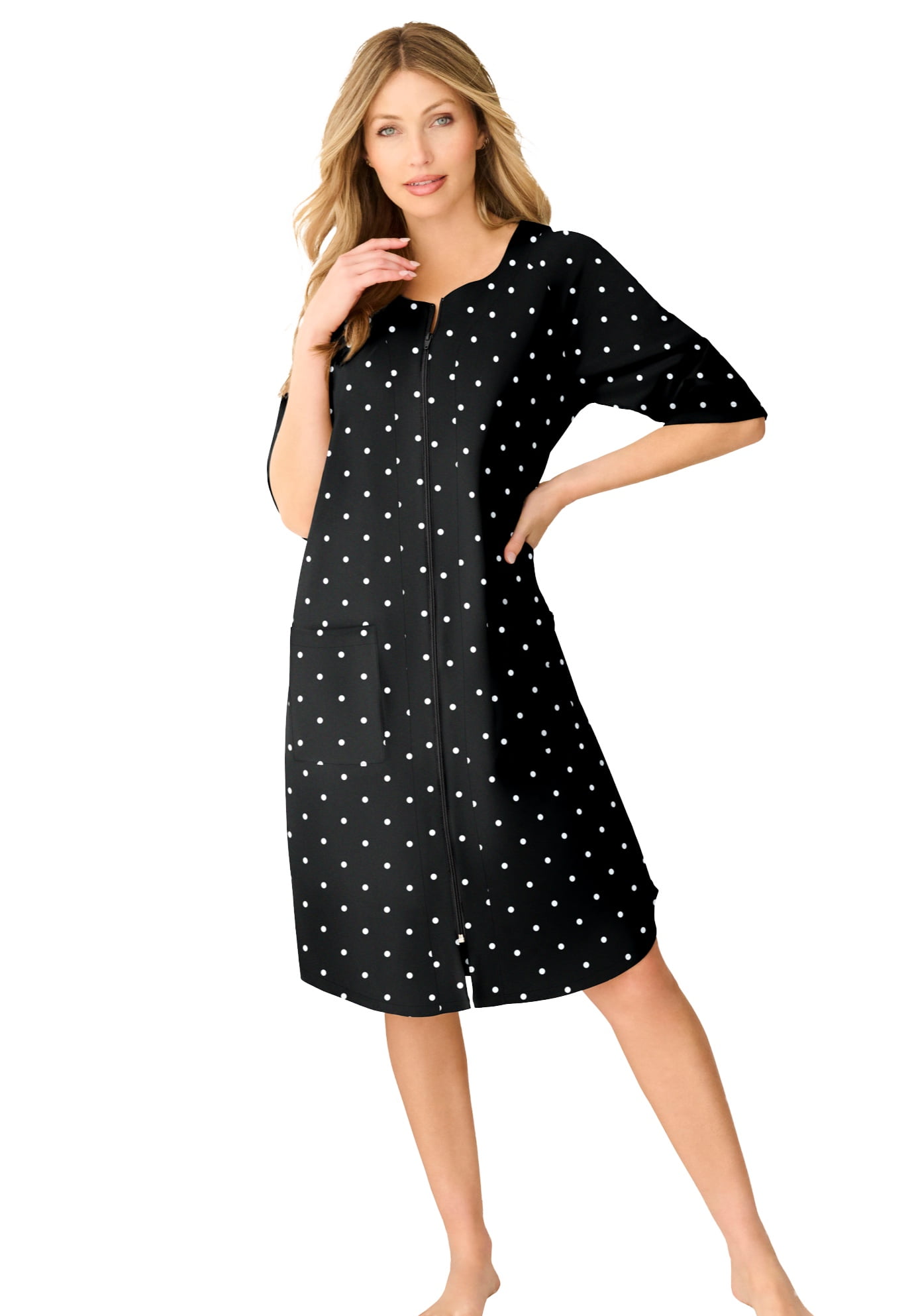 Dreams & Co. Women's Plus Size Short French Terry Zip-Front Robe with ...