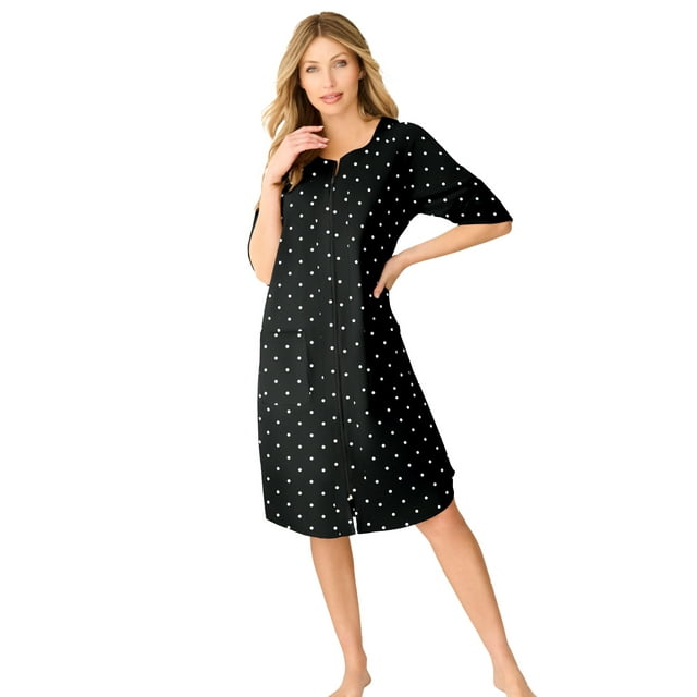 Dreams & Co. Women's Plus Size Short French Terry Zip-Front Robe with ...