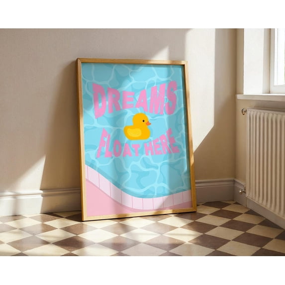Dreams Float Here Pastel Pool Duck Wall Art For Bathroom Home Decor ...