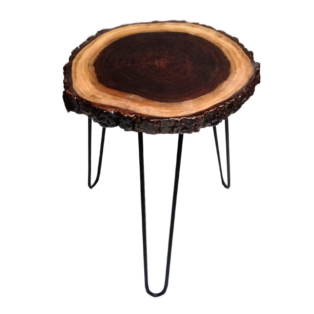 Dreams Smart Art Coffee Tableend TableBedside Table sheesham Wood Tree bark top Metal haipin ...