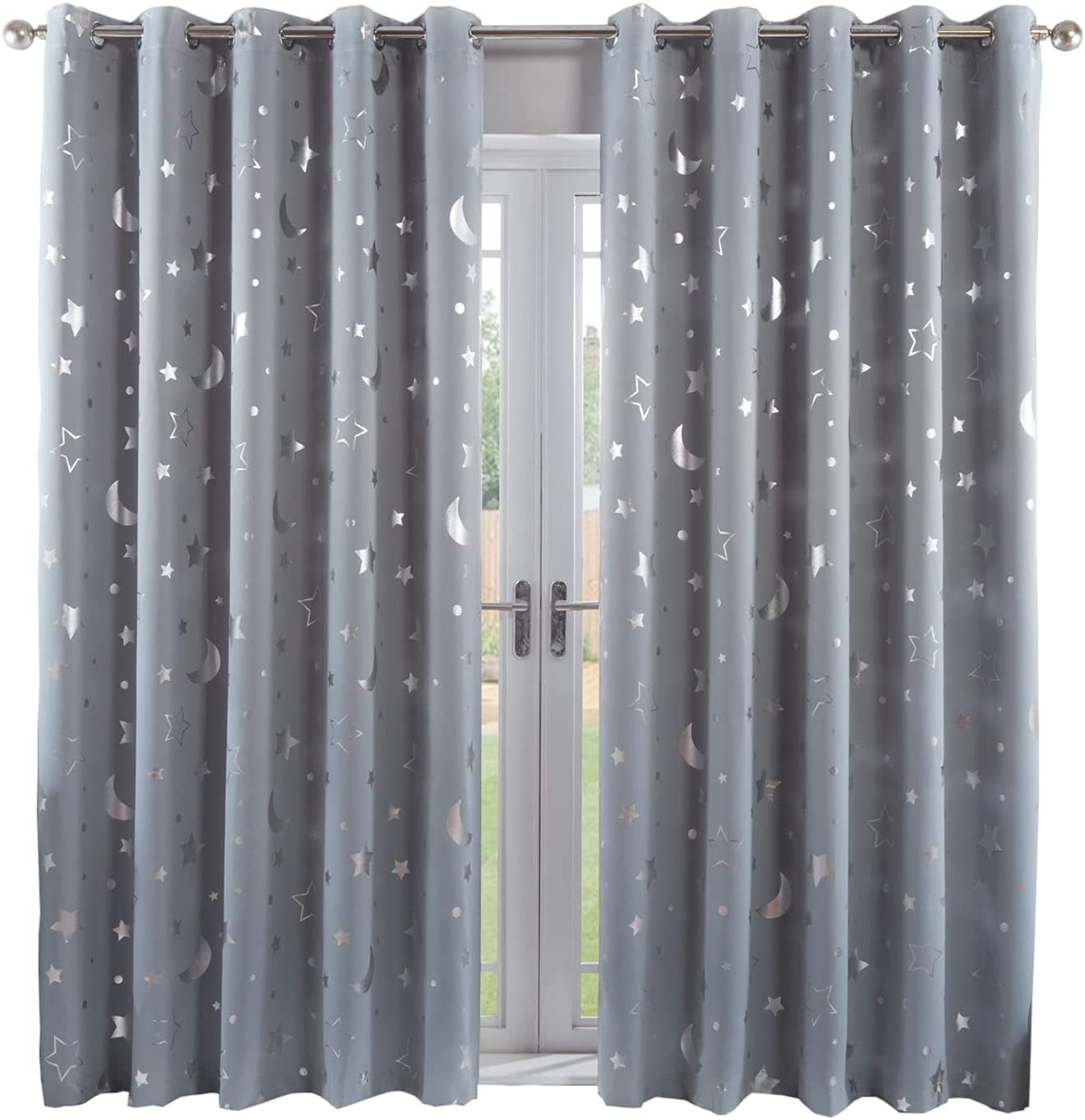 Dreamscene Blackout Moon and Stars Printed Room Darkening Curtains for ...