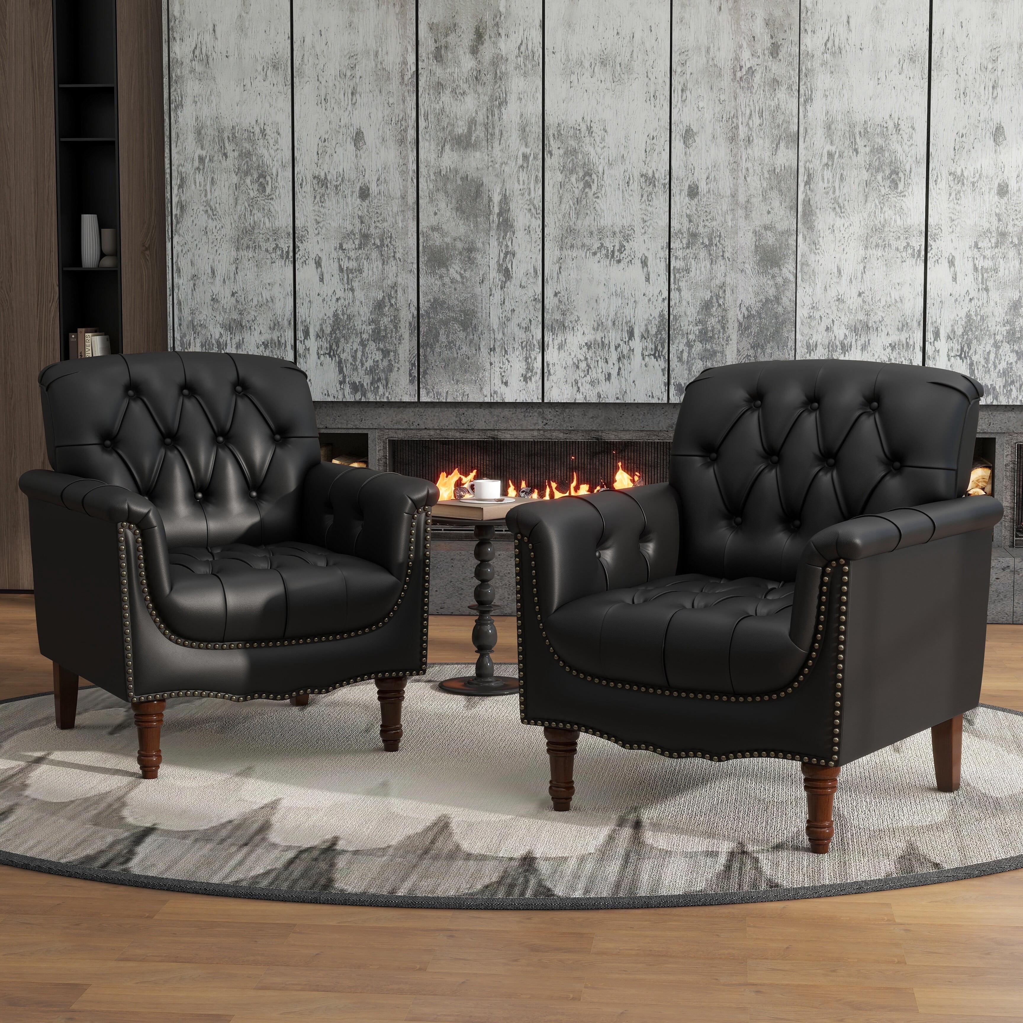 Dreamsidea Faux Leather Accent Chair Set of 2 for living Room, Button ...