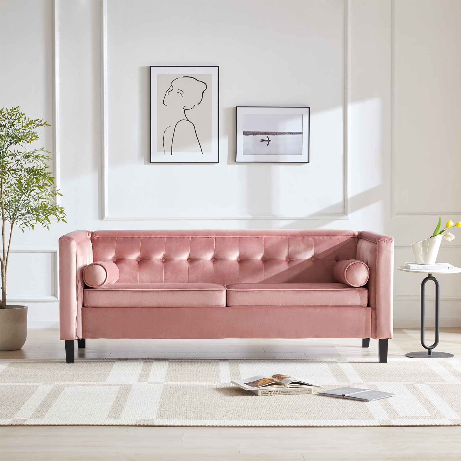 Pemberly Row 17" Mid-Century Velvet Tufted Back Sofa in Teal Turquoise ...