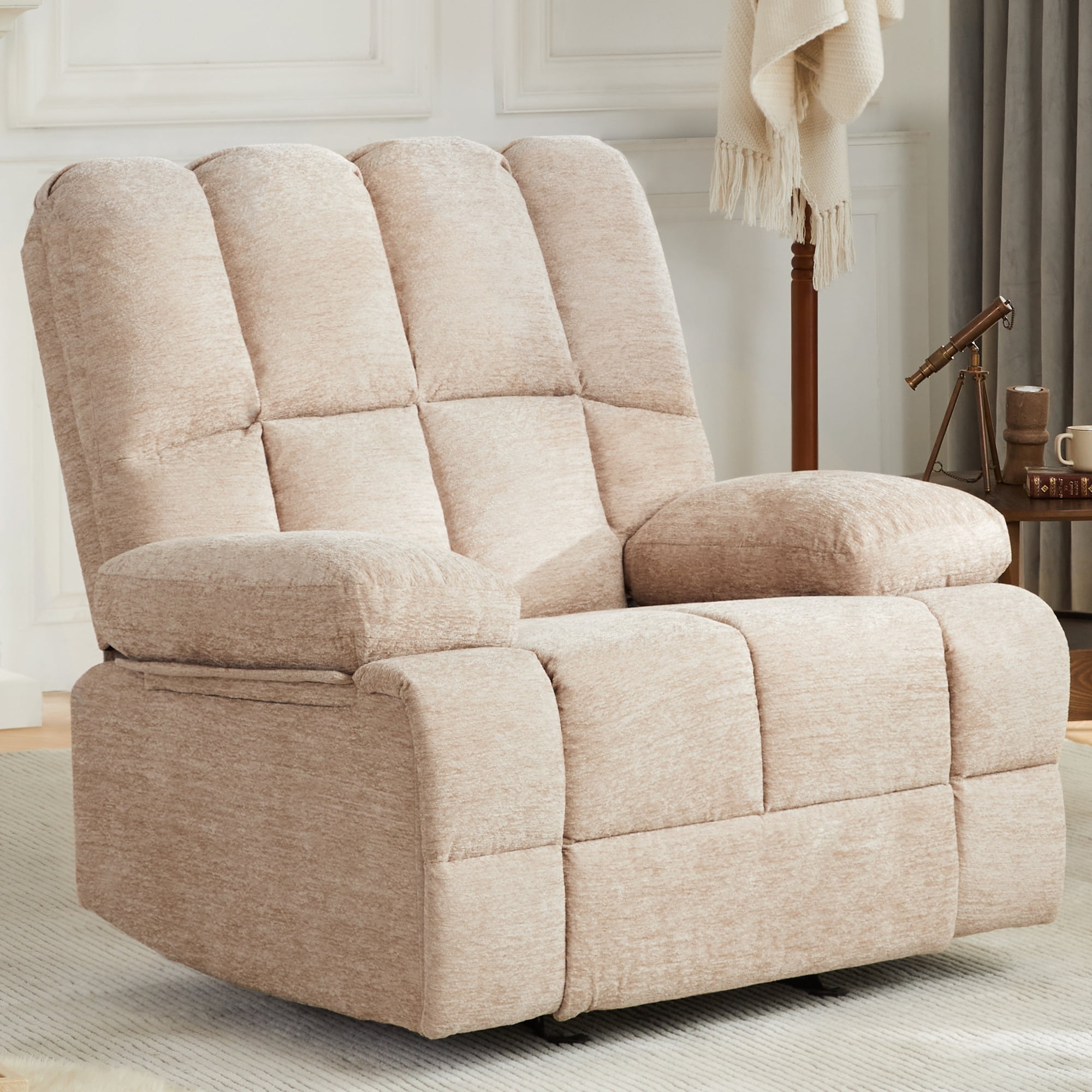 Dreamsir Overstuffed Manual Rocker Recliner Chair Fabric Single Sofa Couch Theater Seating for Big Man Faience Walmart
