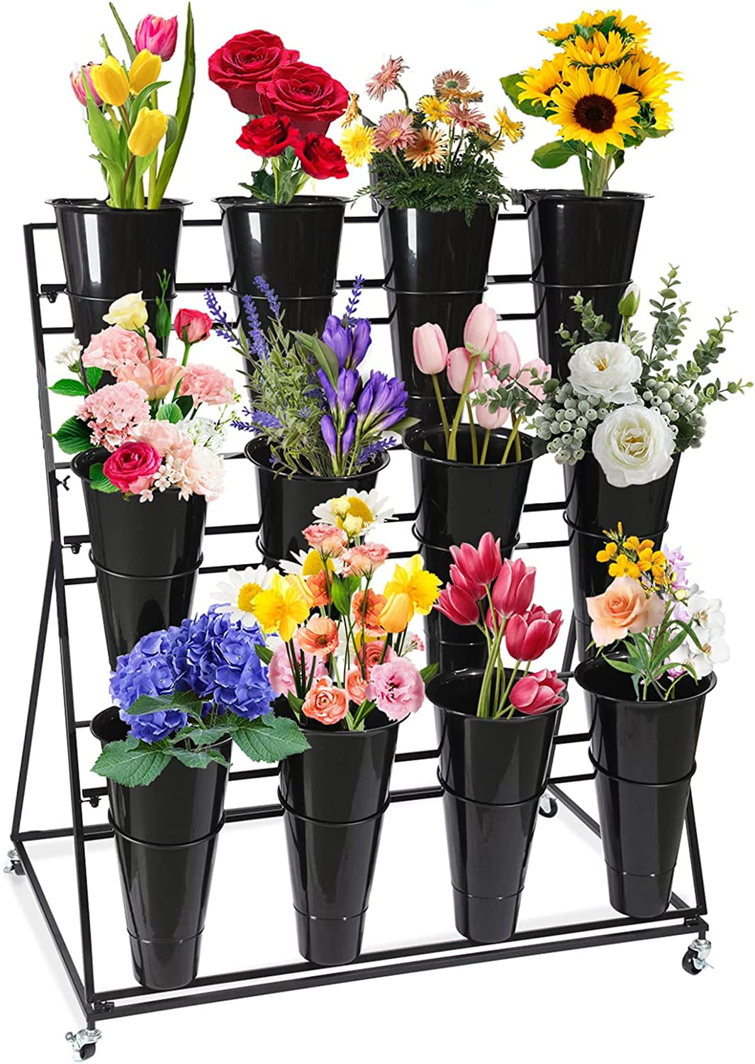 DreamtHM Flower Display Stand with Buckets, 3 Layers Metal Plant Stand ...