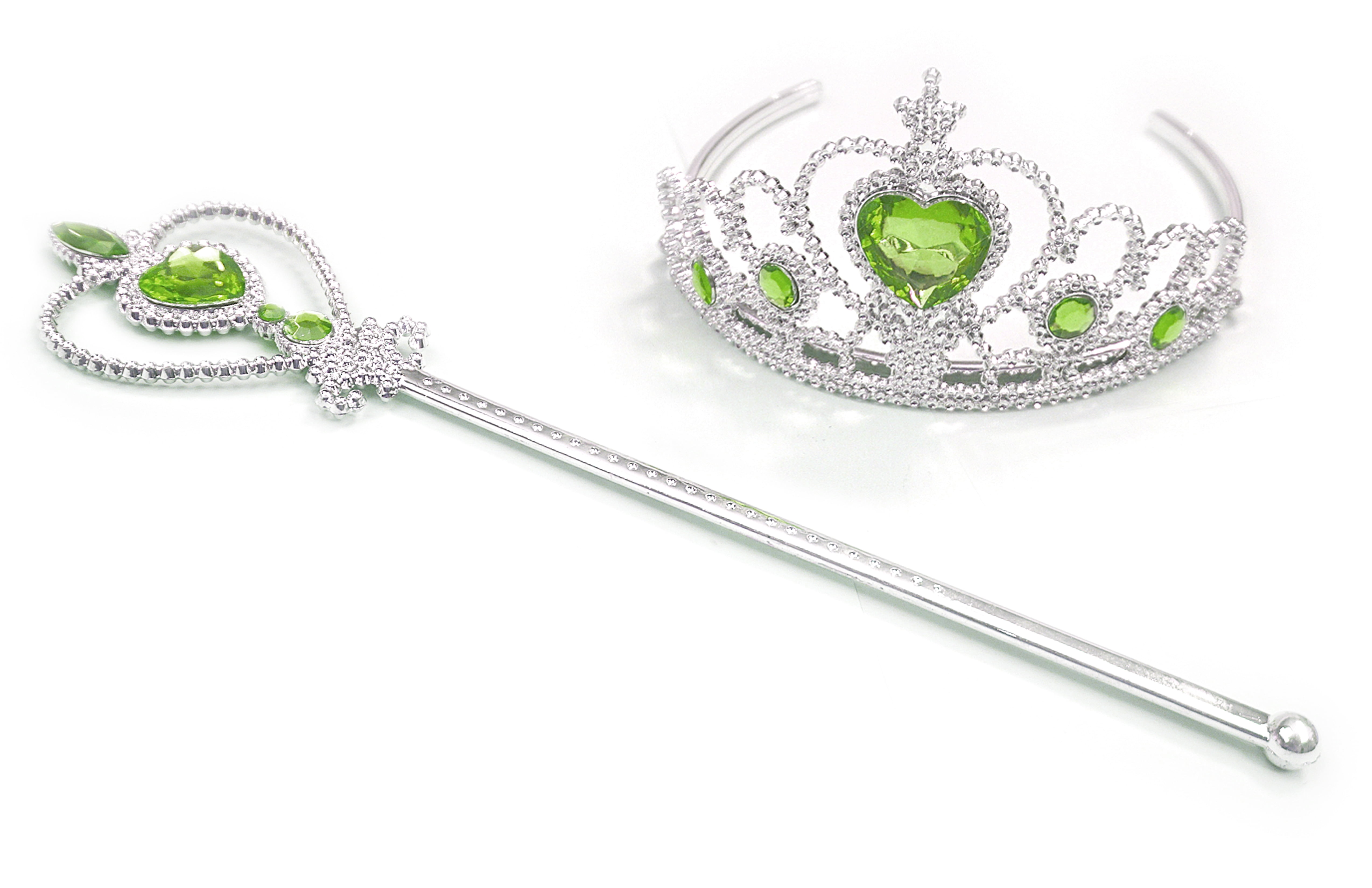 Dreamtale Princess Crown Tiara and Wand Set-Silver Heart Jewel(Green ...