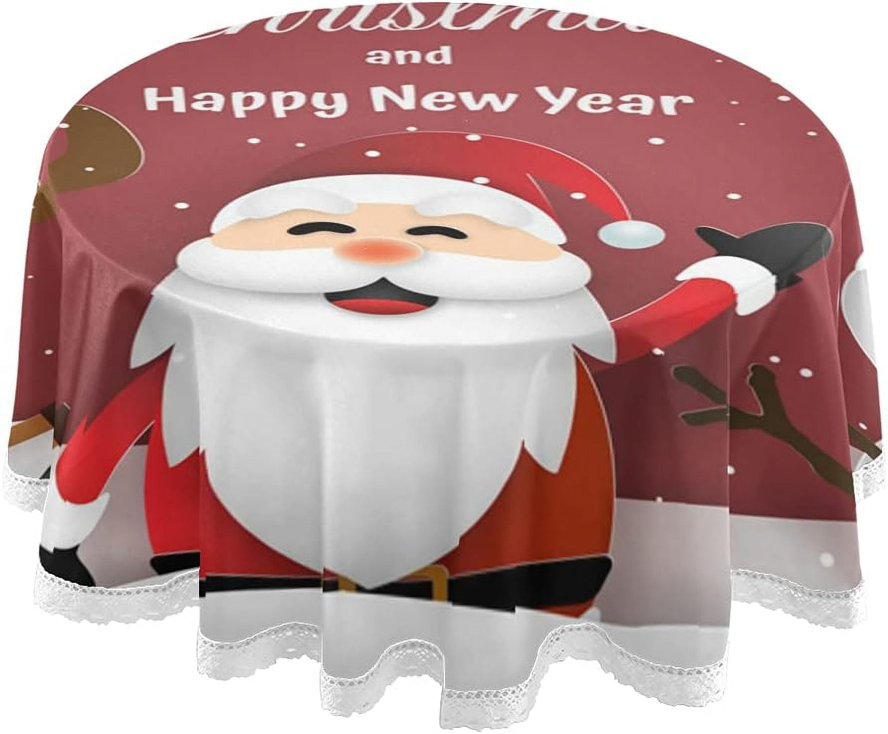 Dreamtime Christmas Santa Claus Round Tablecloth 60", Waterproof Stain ...