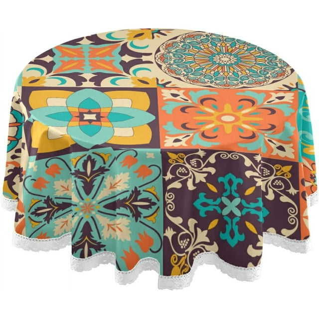 Dreamtime Colorful Tiles Azulejos Round Tablecloth 60", Table Cover ...