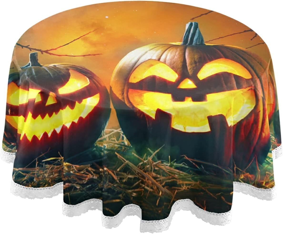 Dreamtime Halloween Tablecloth 60",Halloween Pumpkin Party Lace Round ...