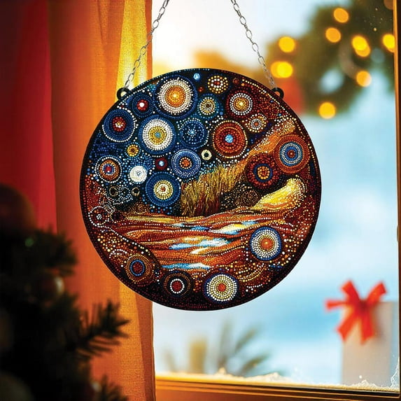Dreamtime Landscape Stained Glass Suncatcher, Faux Stained Glass ...