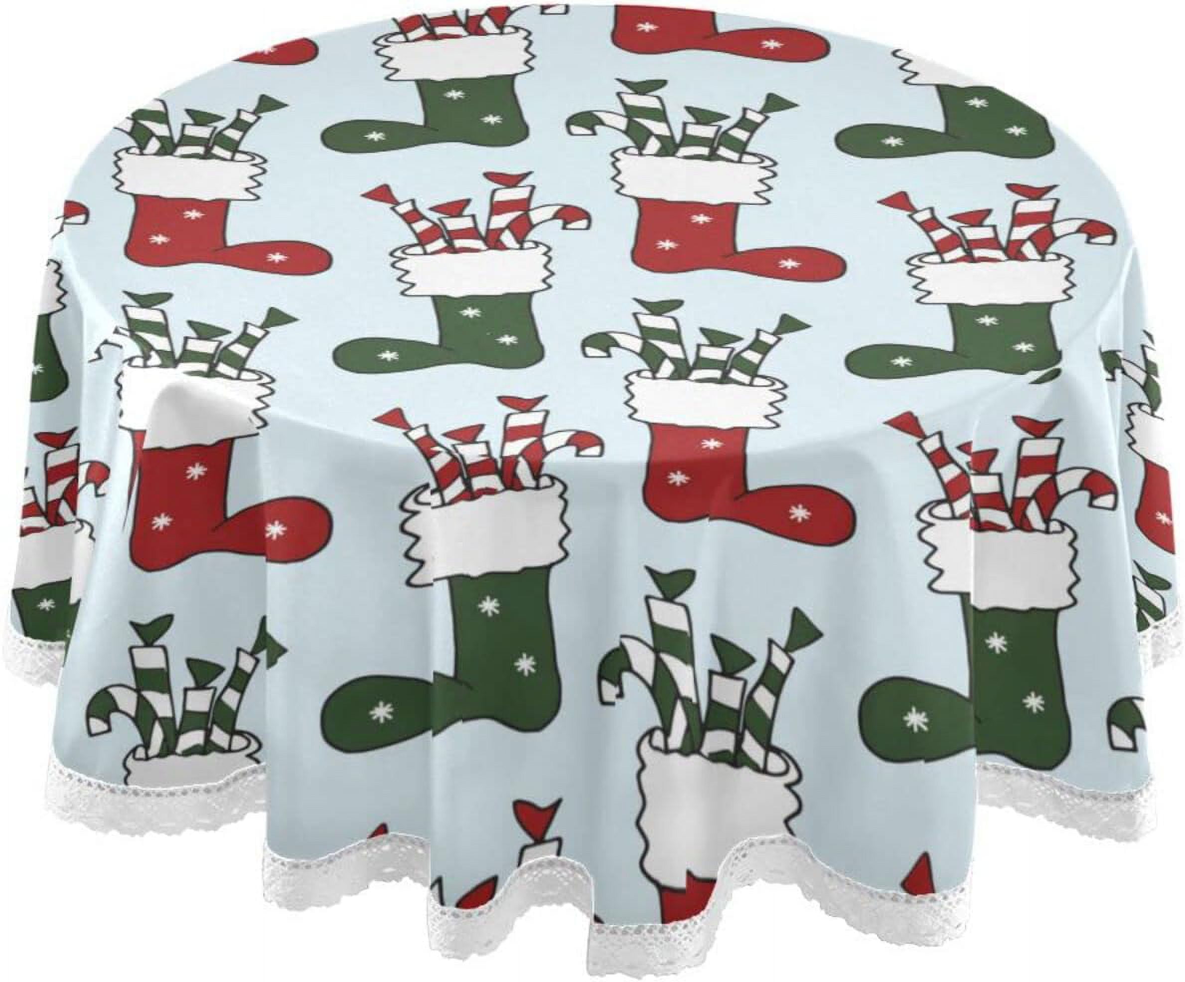 Dreamtime Round Tablecloth 60", Christmas Santa Claus Boots Table Cover ...