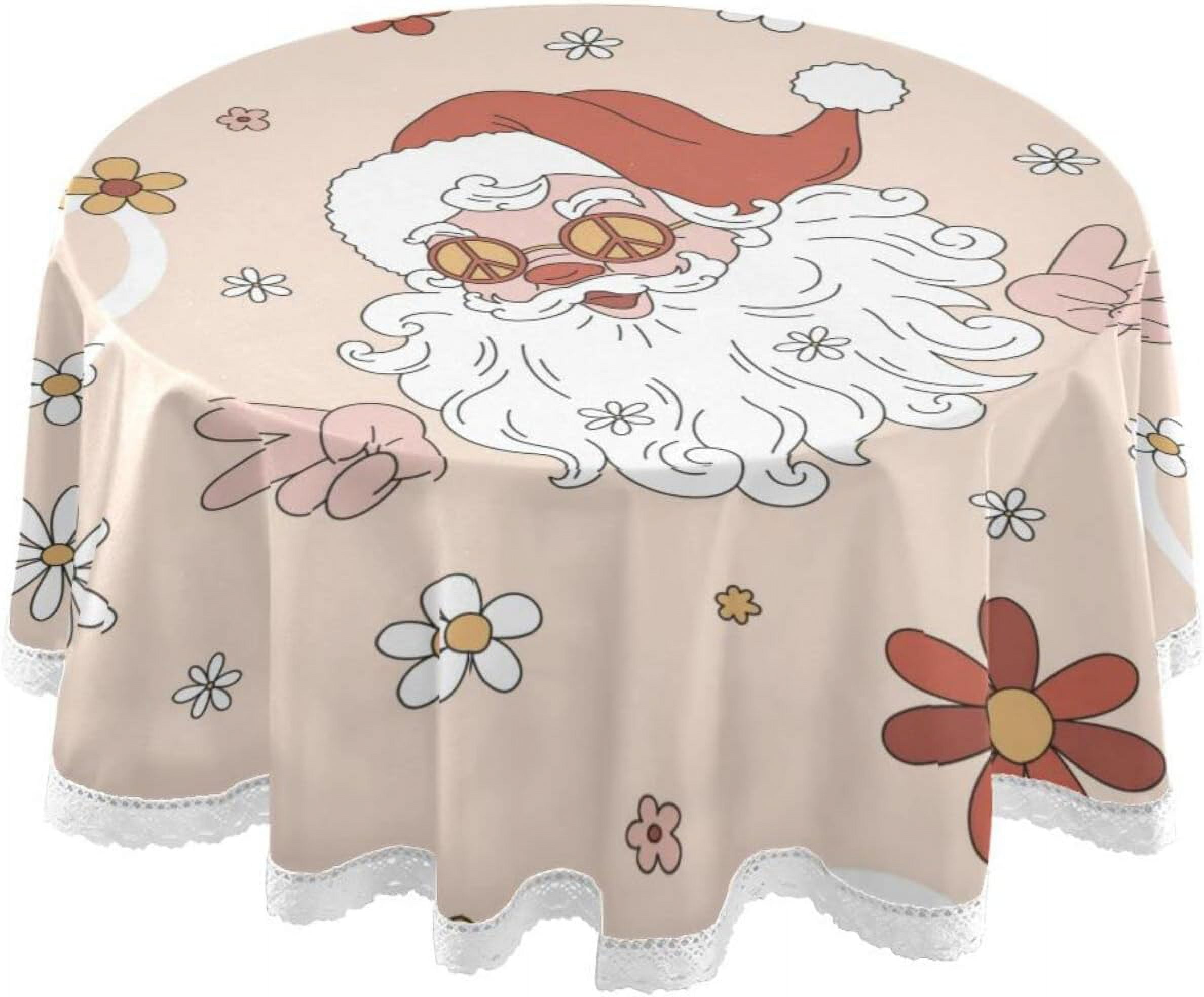 Dreamtime Round Tablecloth 60", Christmas Santa Table Cover Water ...