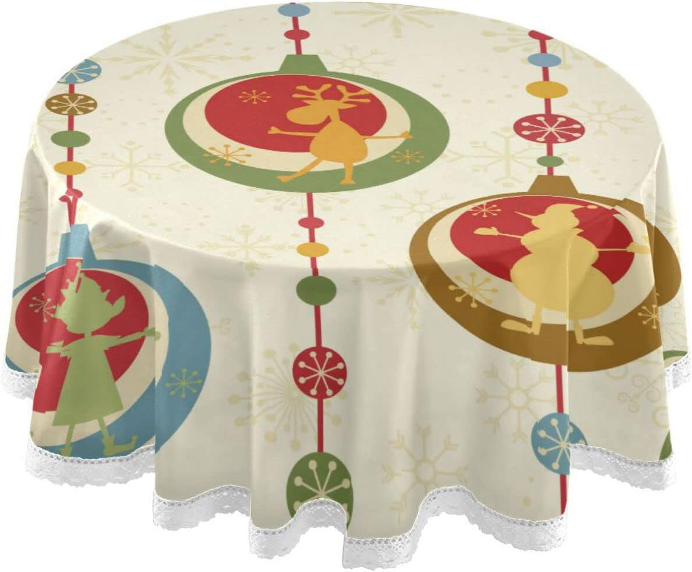 Dreamtime Round Tablecloth 60", Cute Christmas Balls Table Cover Water ...