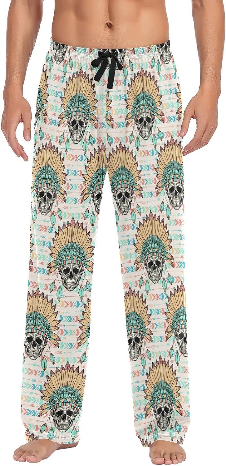 Dreamtime Skull Feather Hat Pajama Pants Mens Lounge Pants Super Soft ...