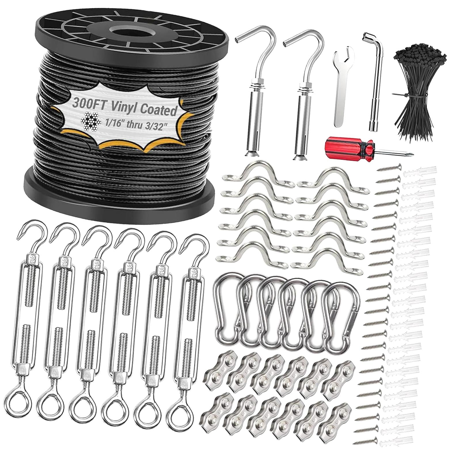 Dreamtimes 1/16" Wire Rope Kit featuring 300FT Vinyl Coated 304 ...